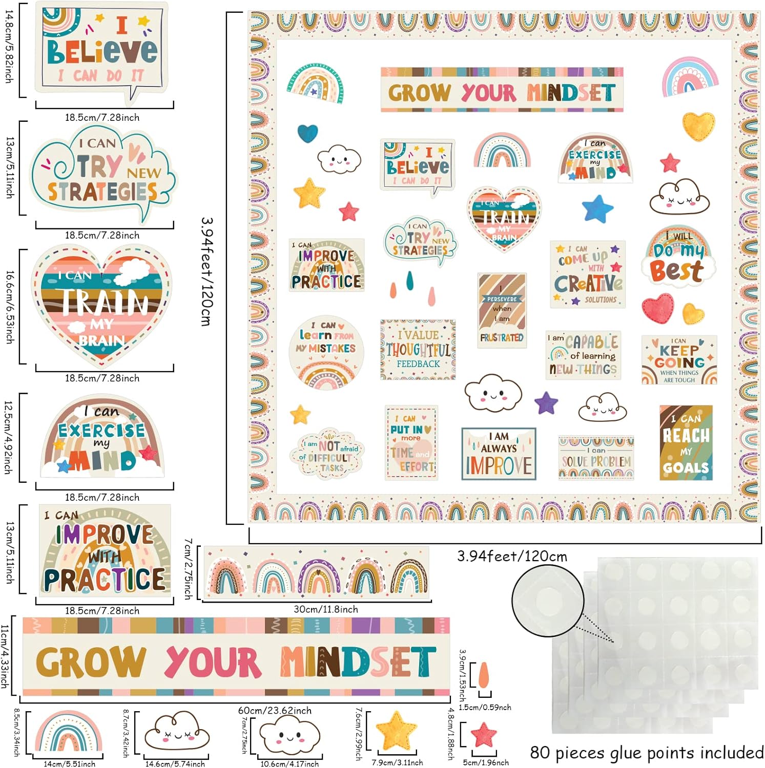 Buy Grow Your Mindset Bulletin Board Sets Boho Rainbow Inspirational ...