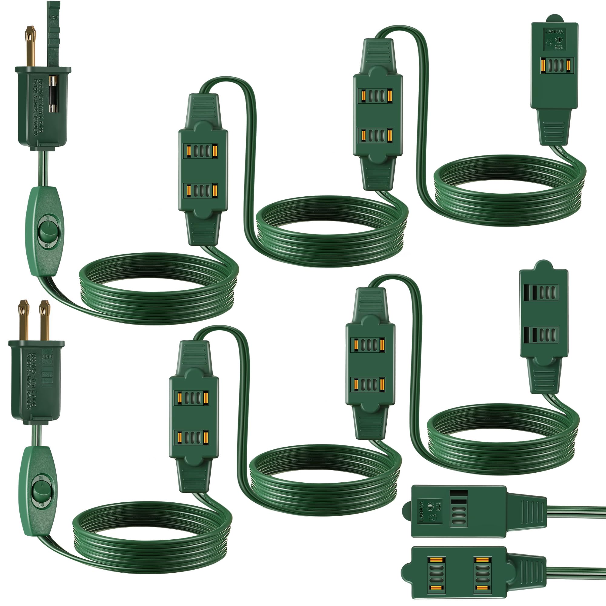 Enhon 2 Pcs 15 Ft Green Extension Cord with 9 Outlets and On/Off Switch ...