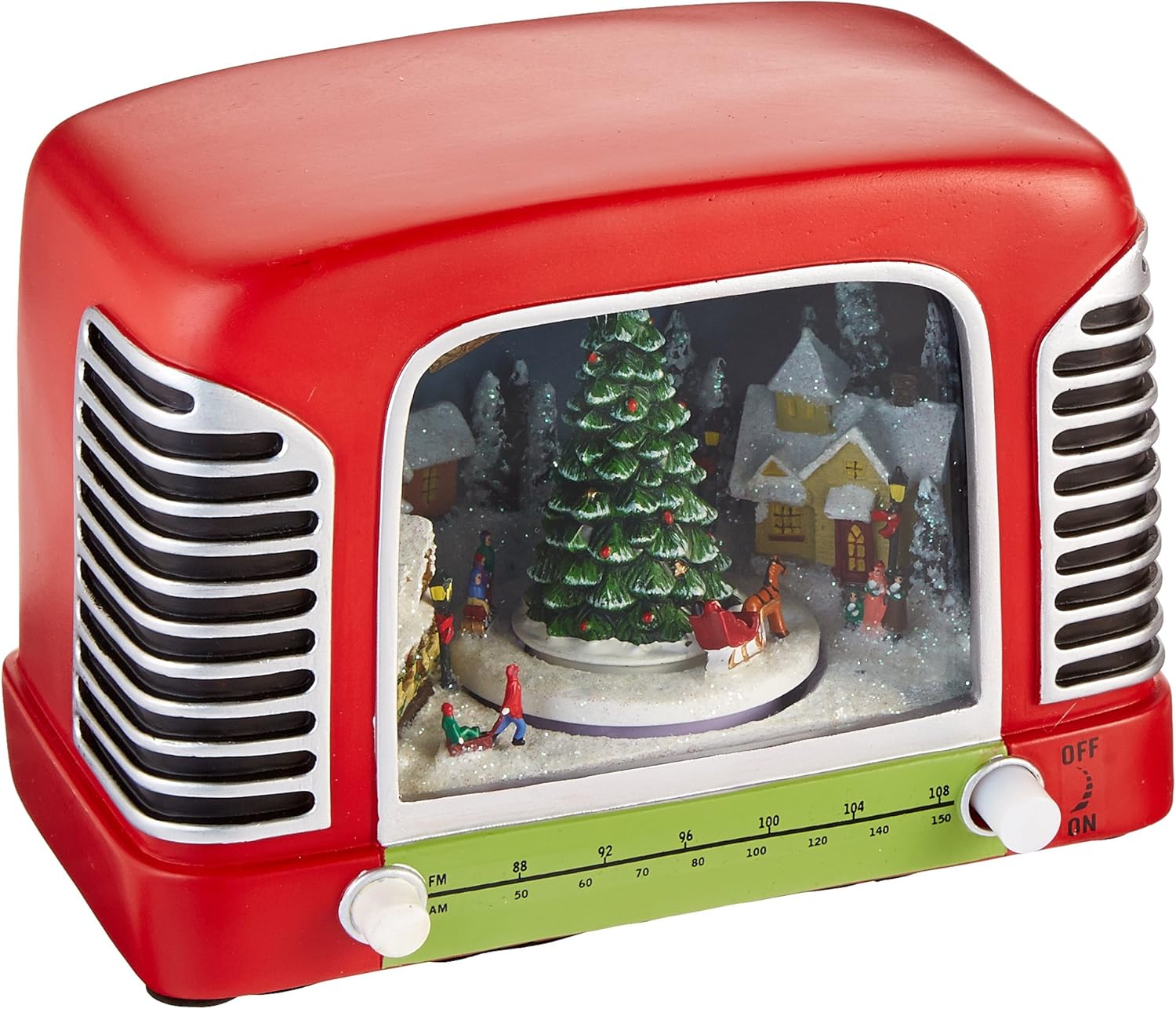 Amazon.com: Roman Nostalgic Radio with Winter Scene Seasonal Decor, Red ...