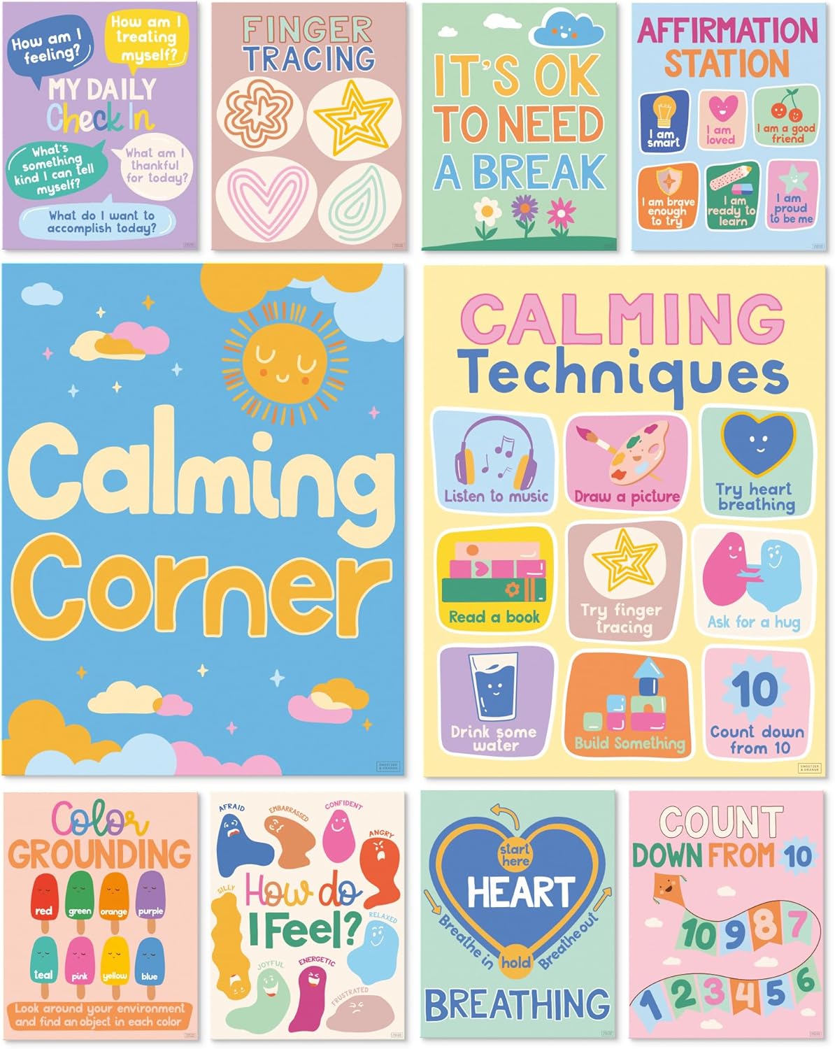 Amazon.com: S&O Set of 10 Calming Corner Classroom Feelings Poster ...