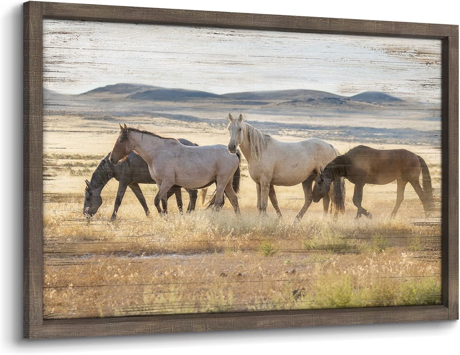 Amazon.com: Framed Wooden Horse Painting: Large Horse Wall Pictures ...