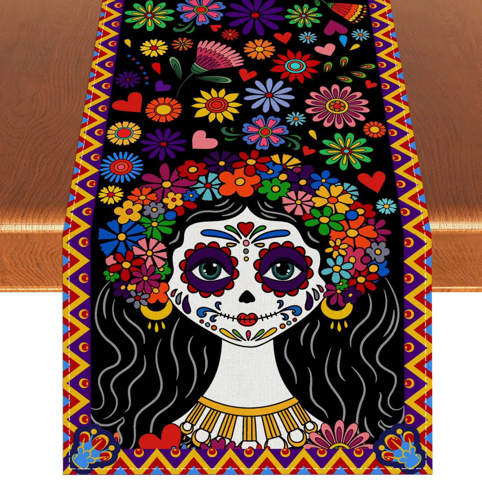 Amazon.com: Linen Day of The Dead Table Runner Dia De Los Muertos ...
