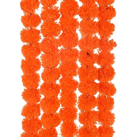 Buy Saudeep India Artificial Fluffy Marigold Flower/Genda Phool Garlands | 5 Feet Long Garlands ...