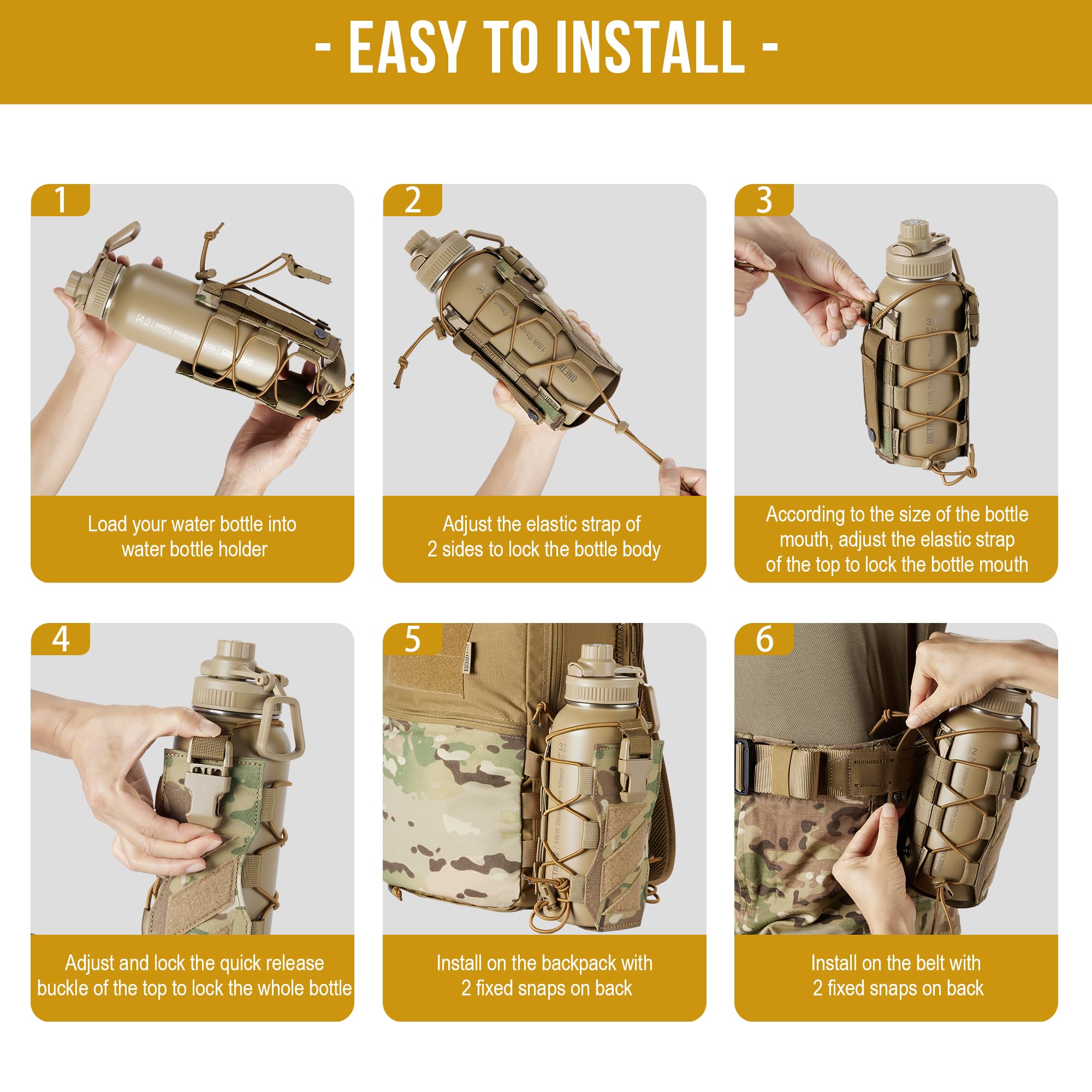Snapklik.com : OneTigris MOLLE Water Bottle Holder - Adjustable 18-32oz ...