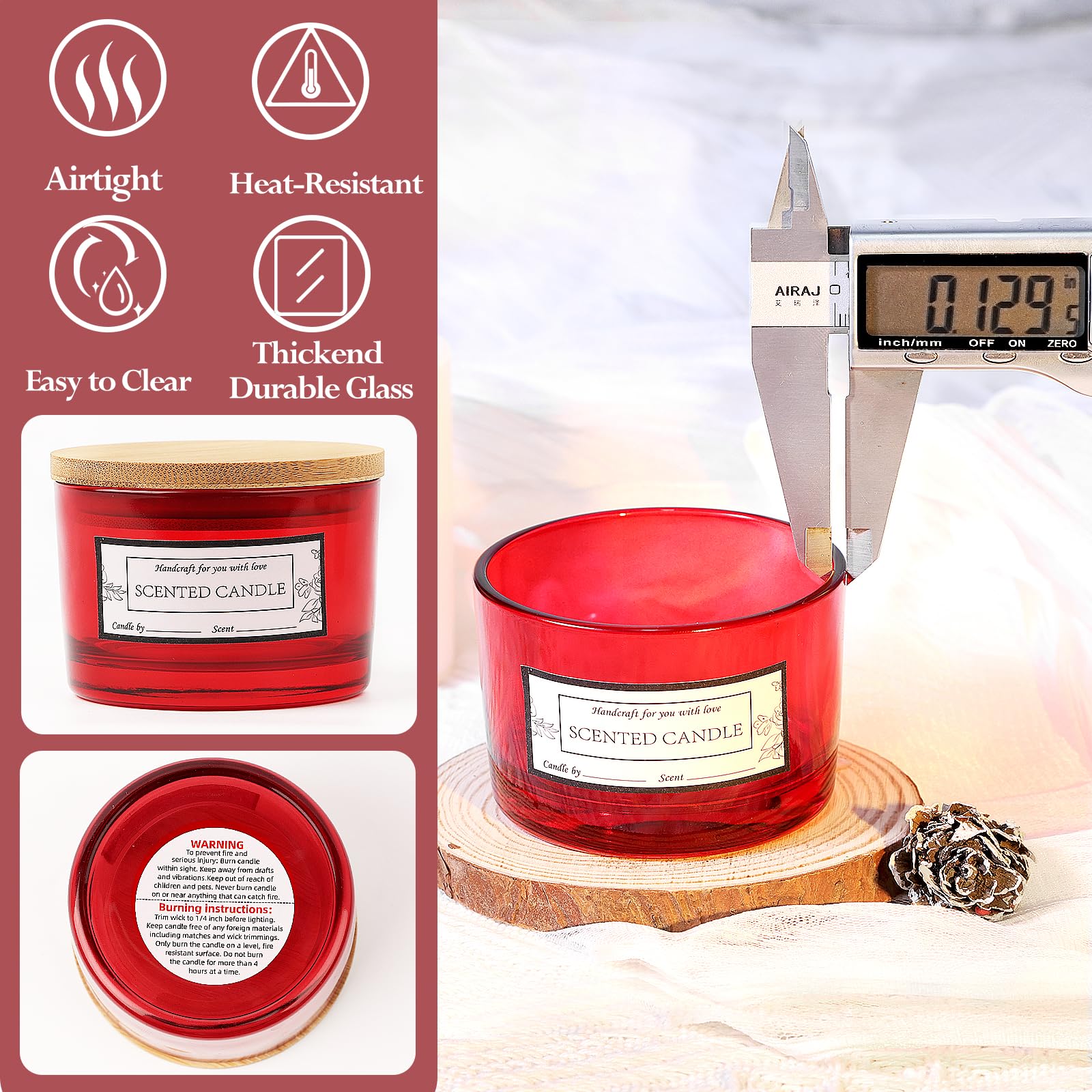 Snapklik.com : CONNOO 15 Pack 4 OZ Red Glass Candle Jars