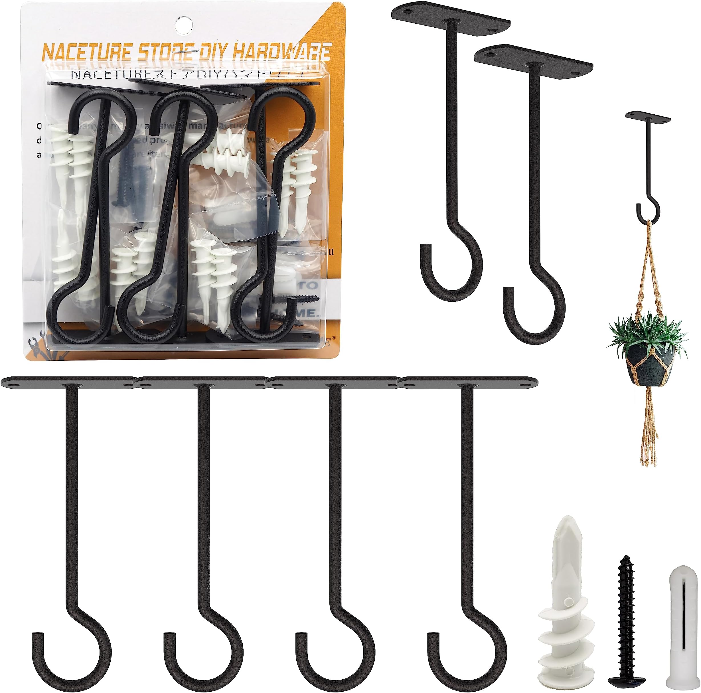 Amazon.com: NACETURE Ceiling Hooks Heavy Duty 6 Pack - Plant Hooks for ...