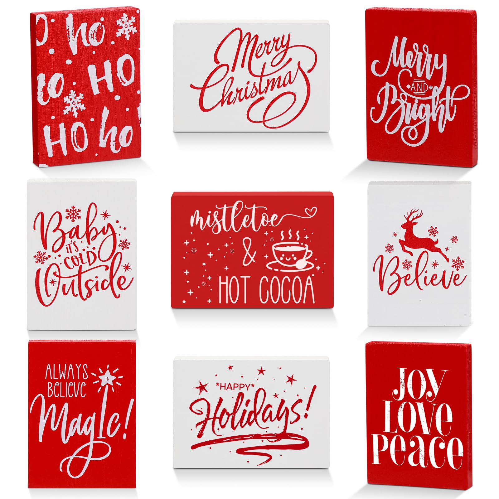 Amazon.com: 9 Pack Christmas Wooden Signs Farmhouse Christmas Tiered ...