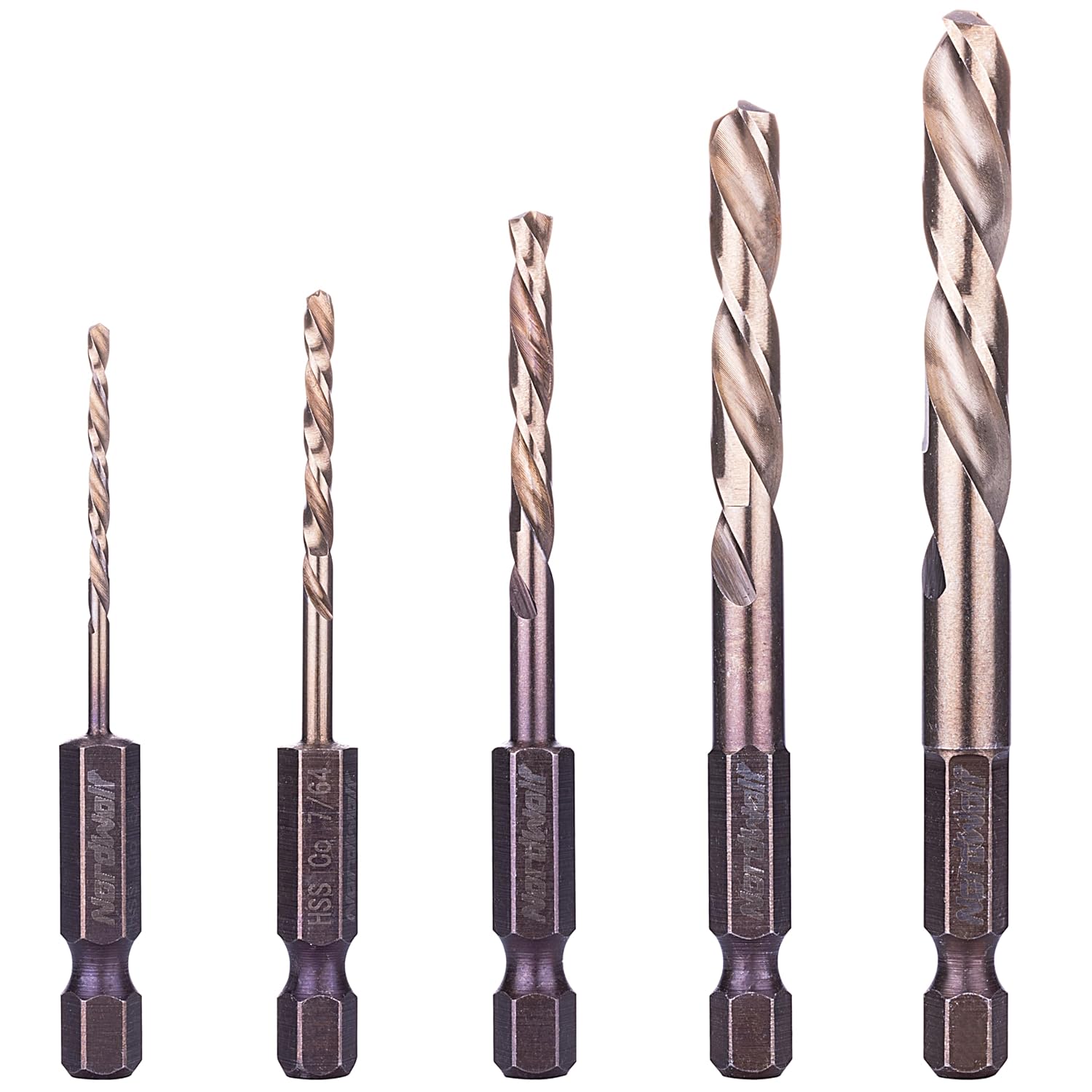 NordWolf 5-Piece M35 Cobalt HSS Left Hand Drill Bit Set, Reverse Twist ...