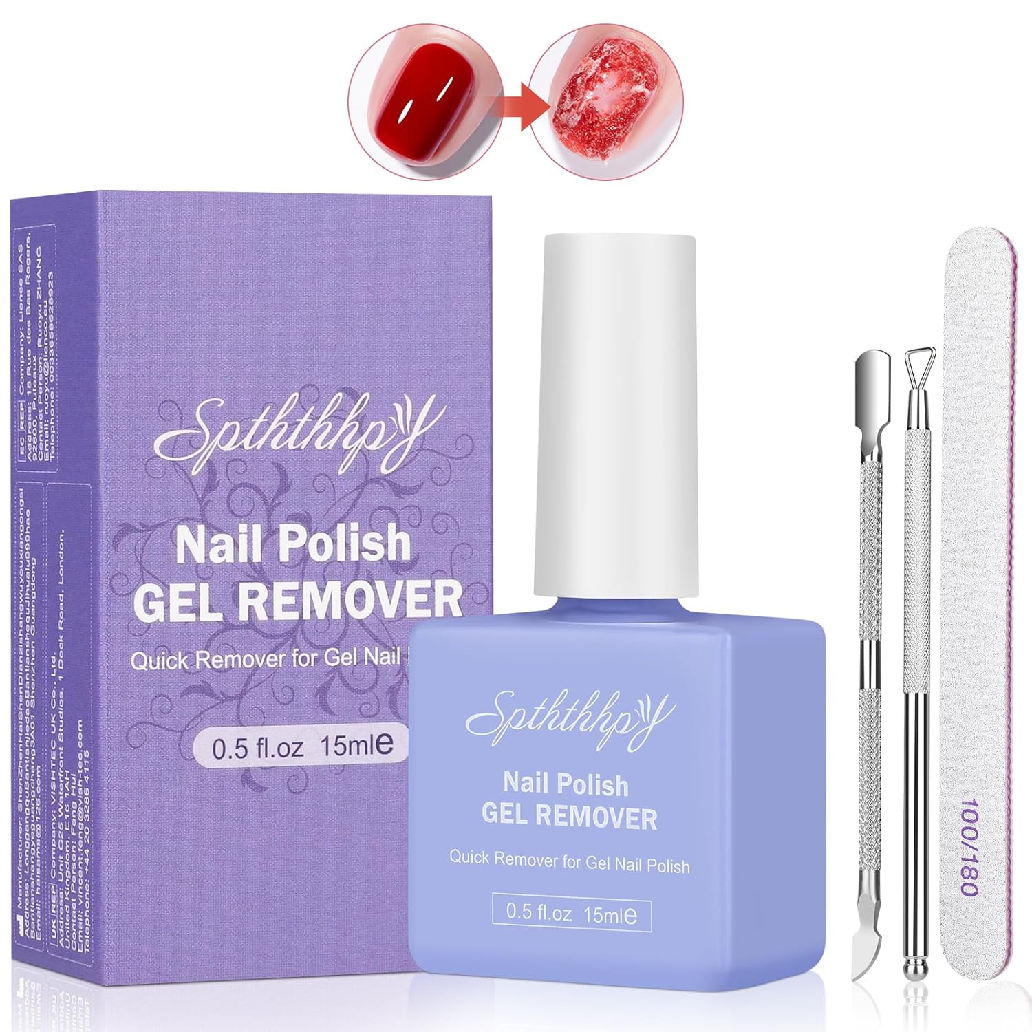 Amazon.com : SPTHTHHPY Gel Nail Polish Remover with Cuticle Pusher and ...