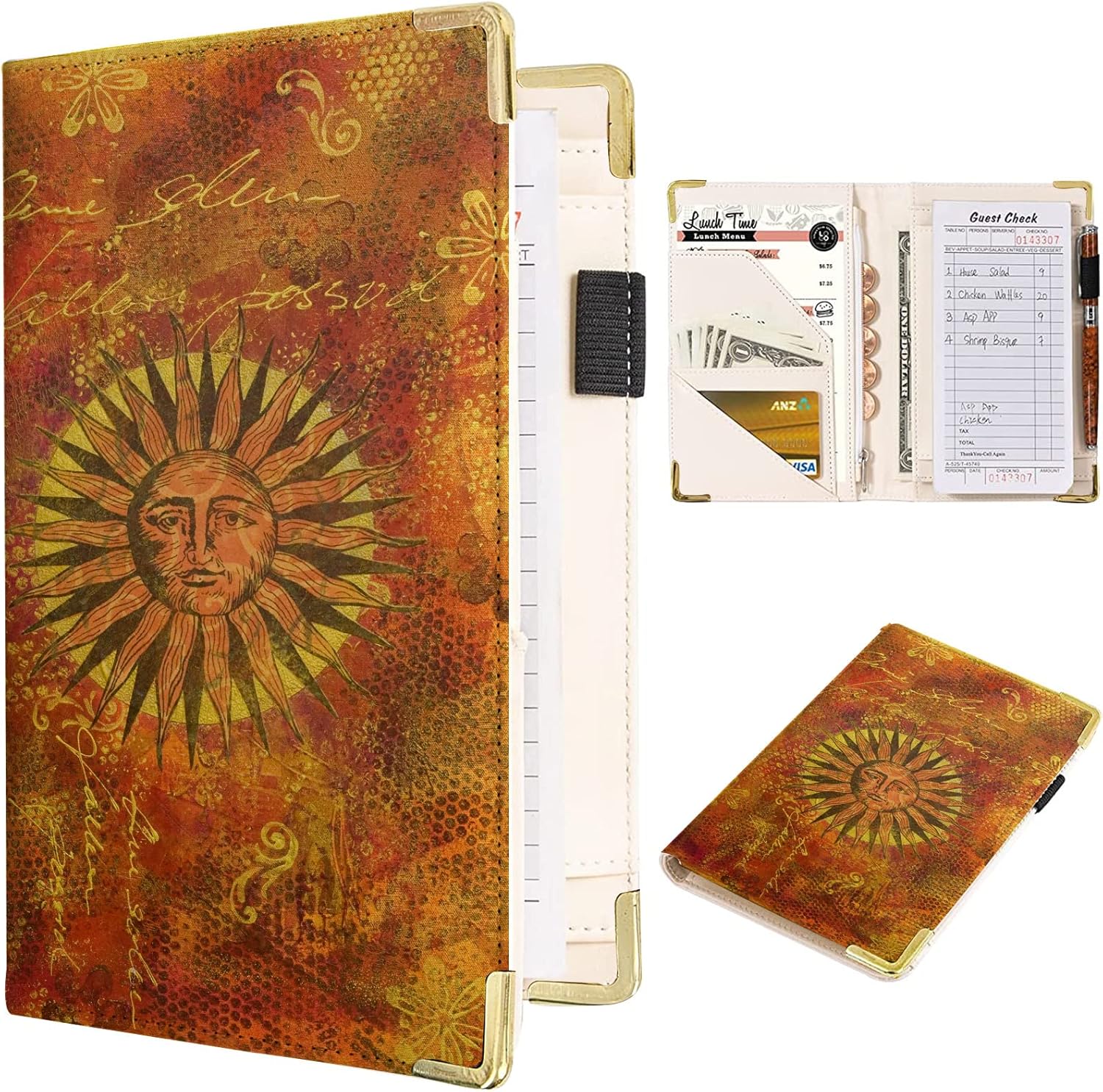 Amazon.com: Tucocoo Server Books for Waitress - Golden PU Leather ...