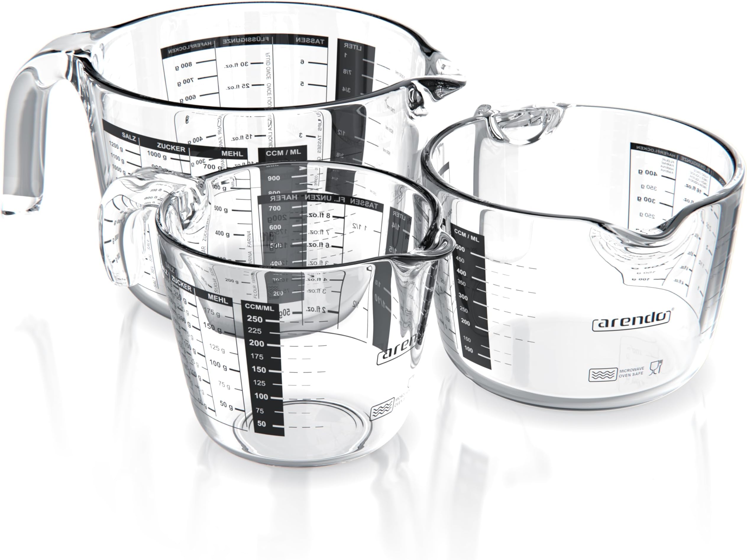 Home & Treat 6 Pcs Glass Measuring 3 Cups with 3 Lids | Capacity & Scale 1-Cup/250ml 2-Cup/500ml ...