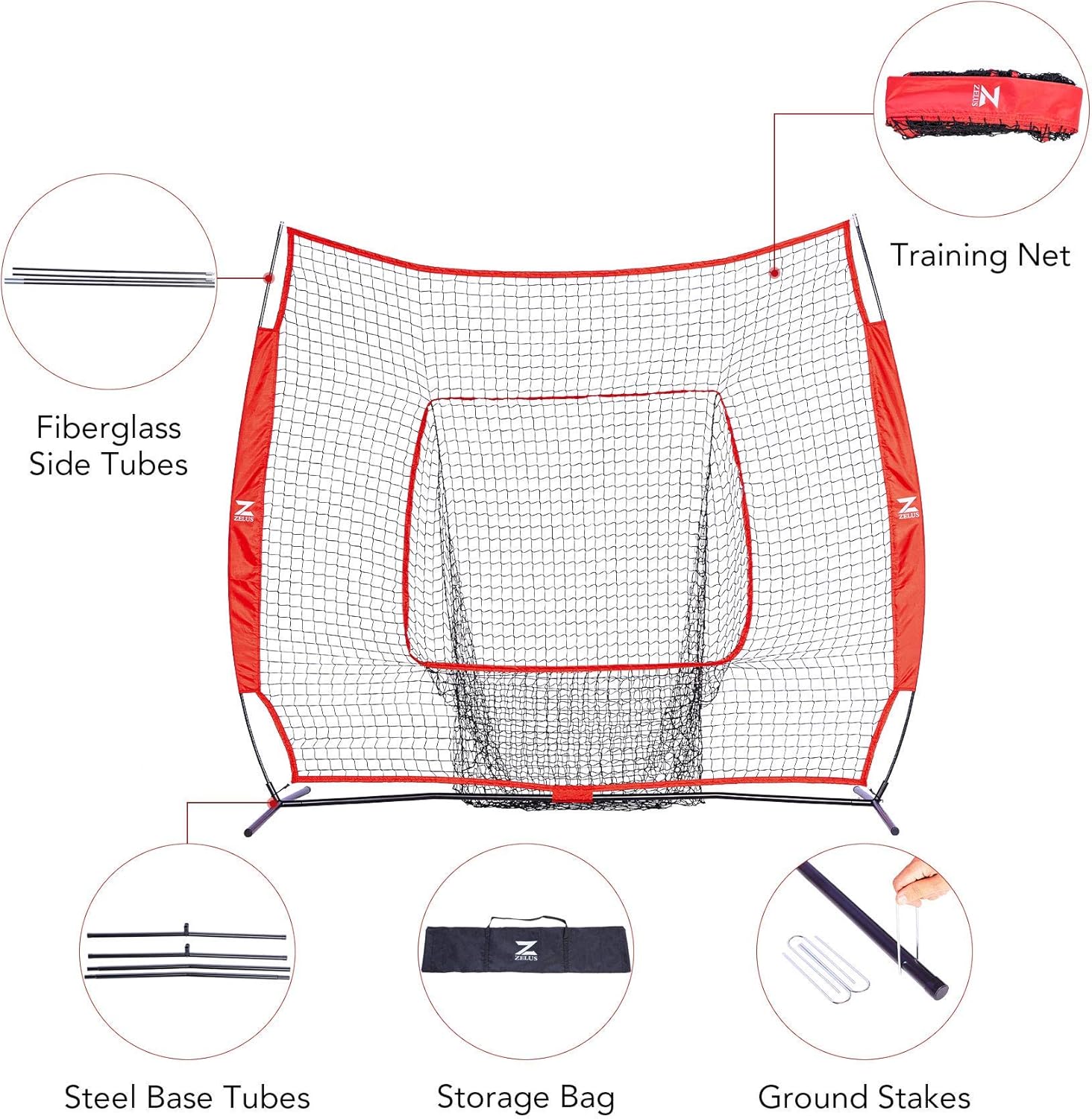 ZELUS 7×7ft Baseball and Softball Practice Net Portable Baseball Net ...