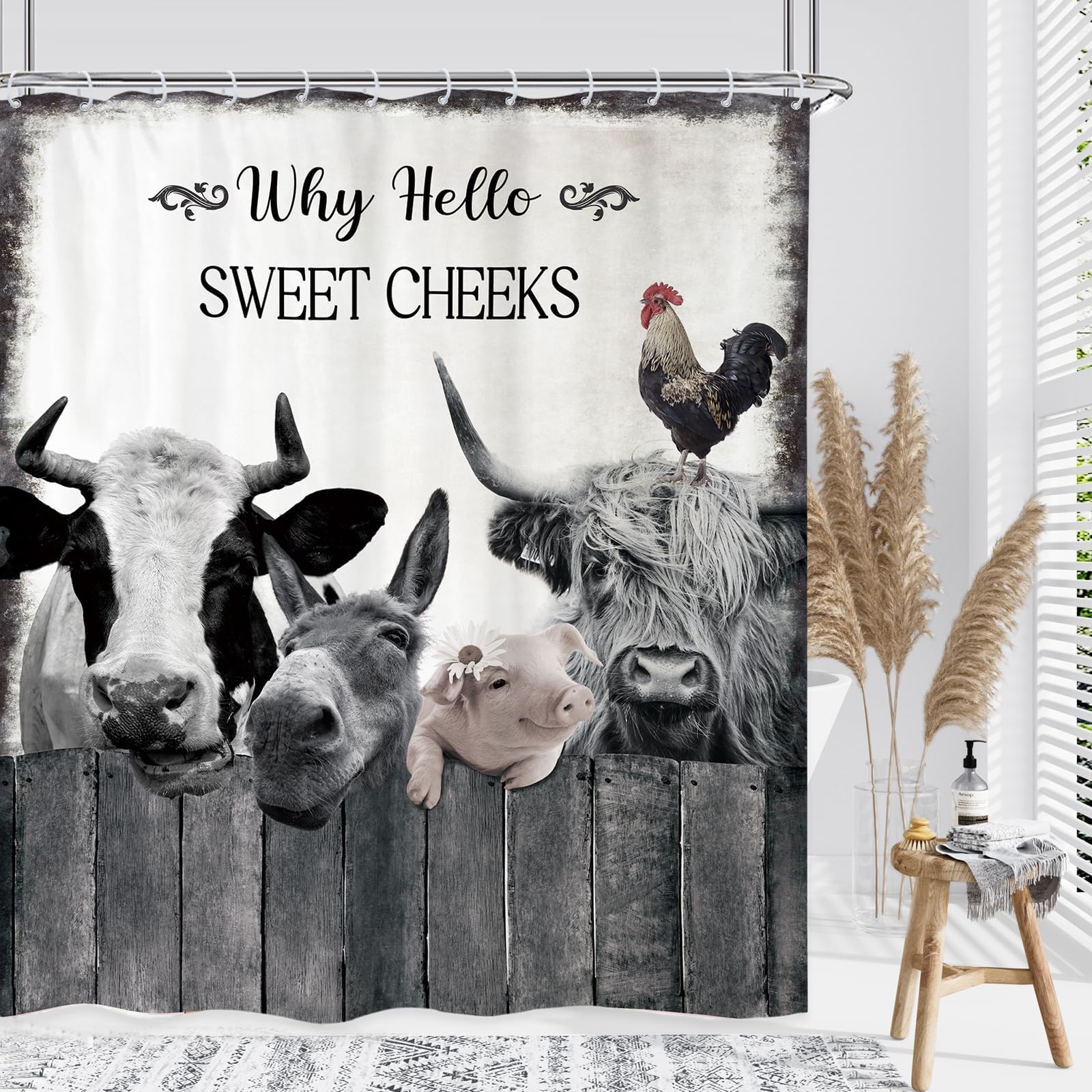 Amazon.com: LB Rustic Farm Animal Shower Curtain Country Cow with Pig ...