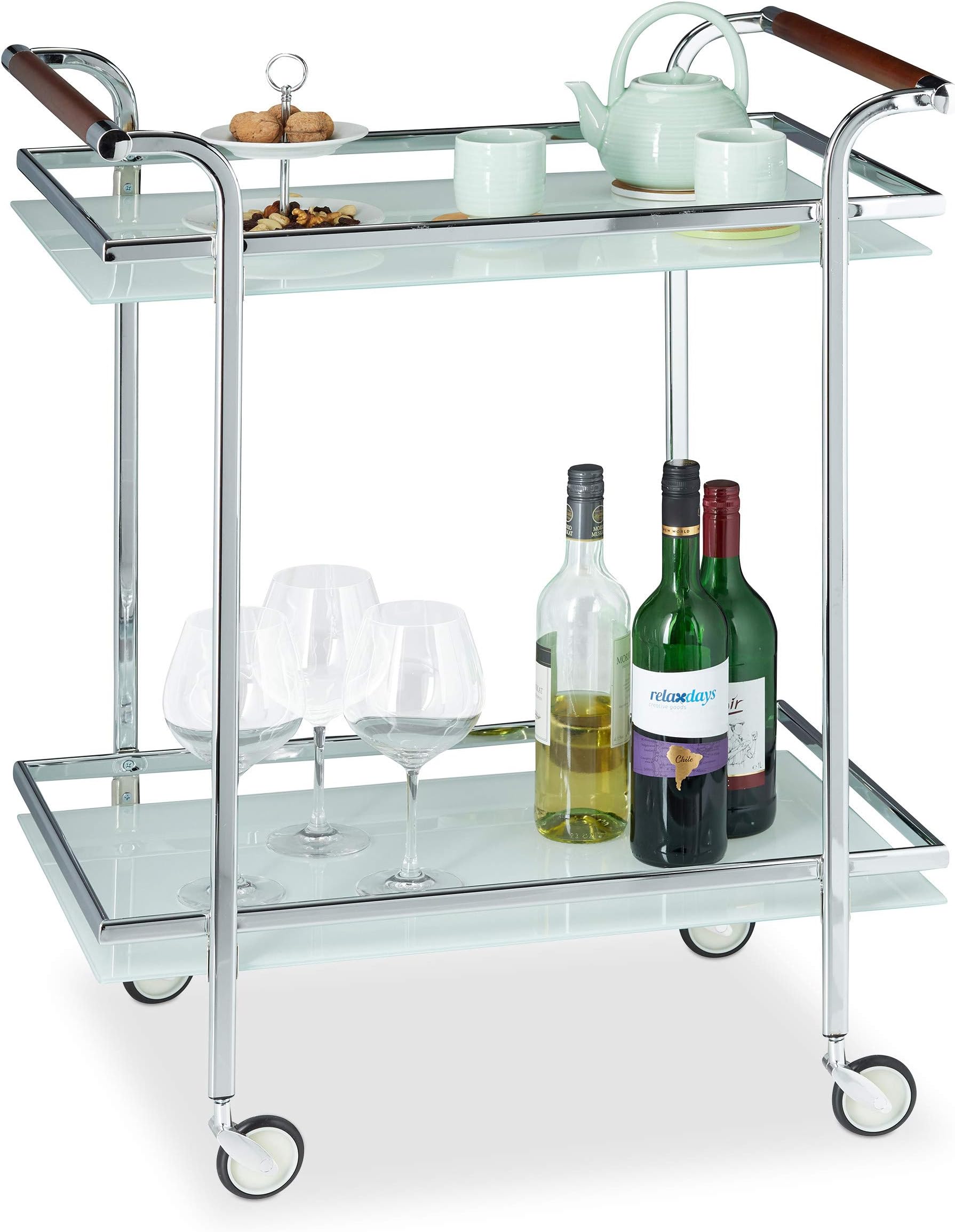 Relaxdays Frosted Glass Serving Trolley, Tea Station, Push Cart, 2 ...