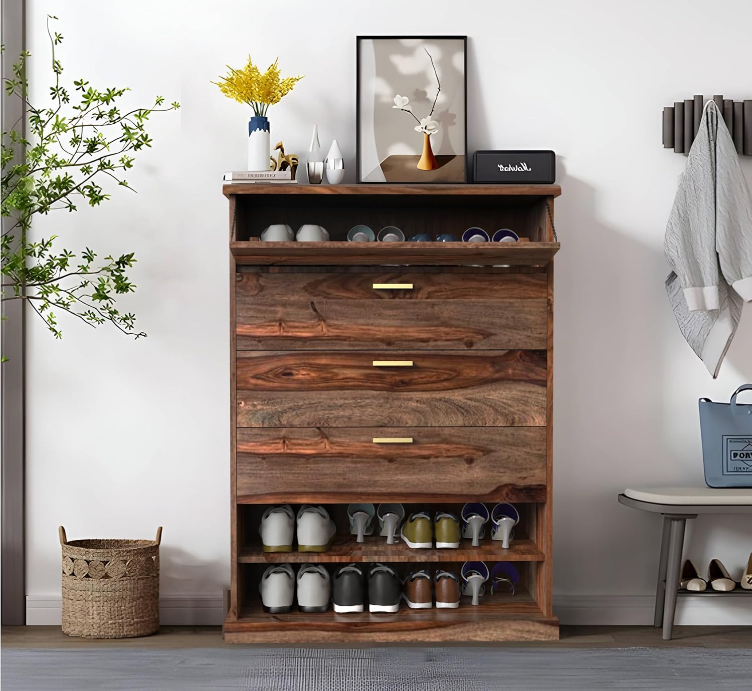 CORSICA DESIGNS | 6-Tier Solid Wood Shoe Cabinet | 4 Closed + 2 Open ...