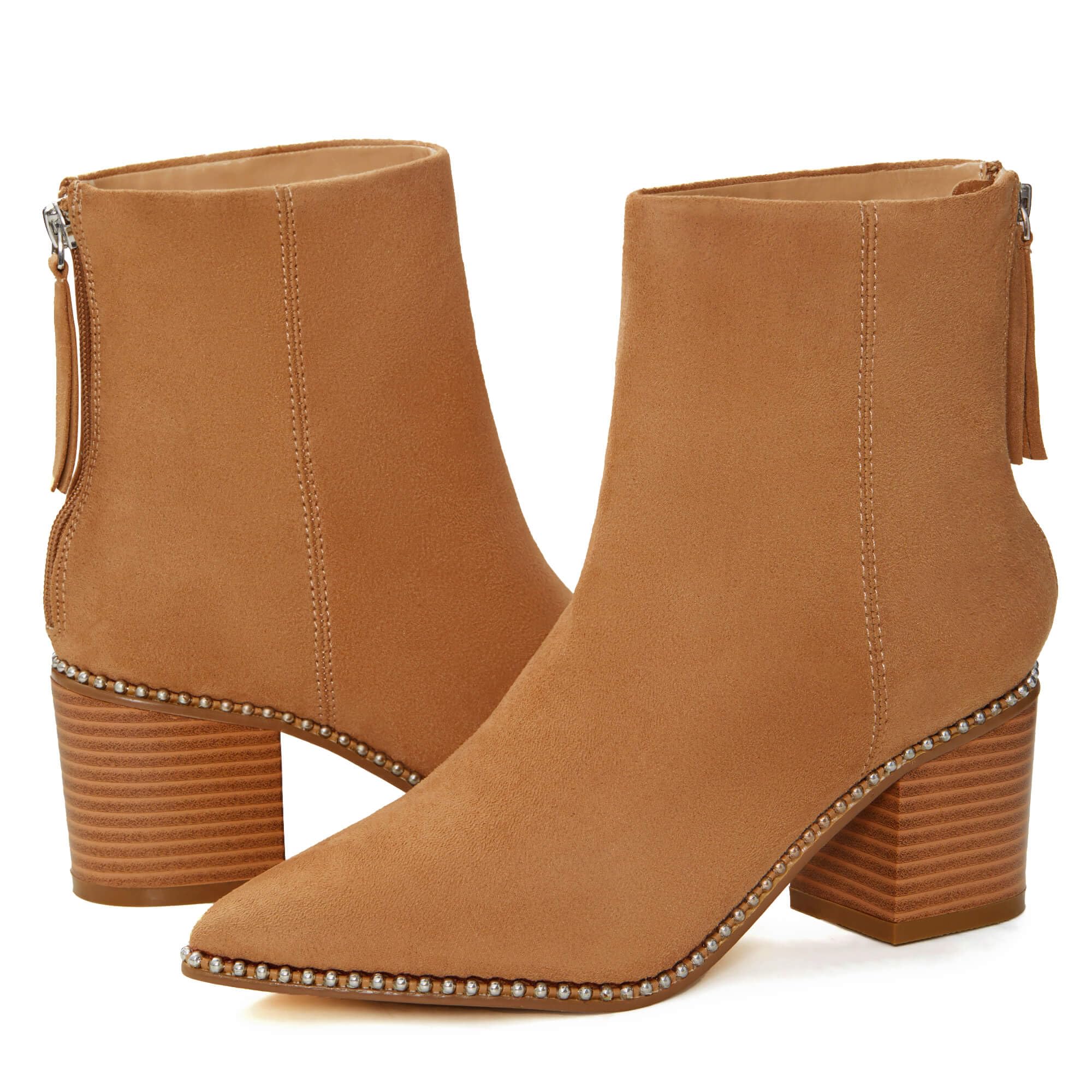 LAICIGO Women's Pointed Toe Ankle Boots Chunky Stacked Heel Back Zipper ...