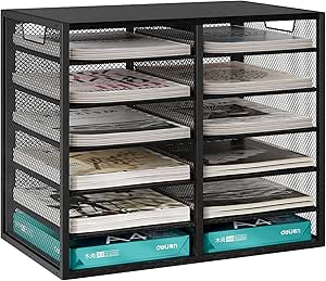 EasyPAG Desktop 6 Tier 12 Compartments Filing Tray Metal Wood Desk Tidy ...