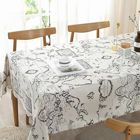 Amazon.com: LOONELO World Map Tablecloth,Cotton Linen Fabric Map Table ...