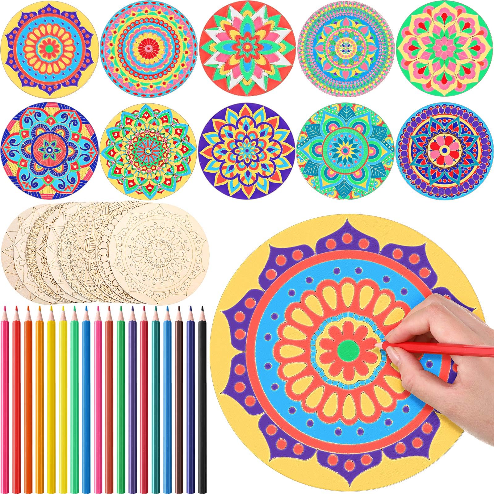 Amazon.com: Vercraft 28 Pcs Wooden Mandala Painting Set 10 Mandala ...