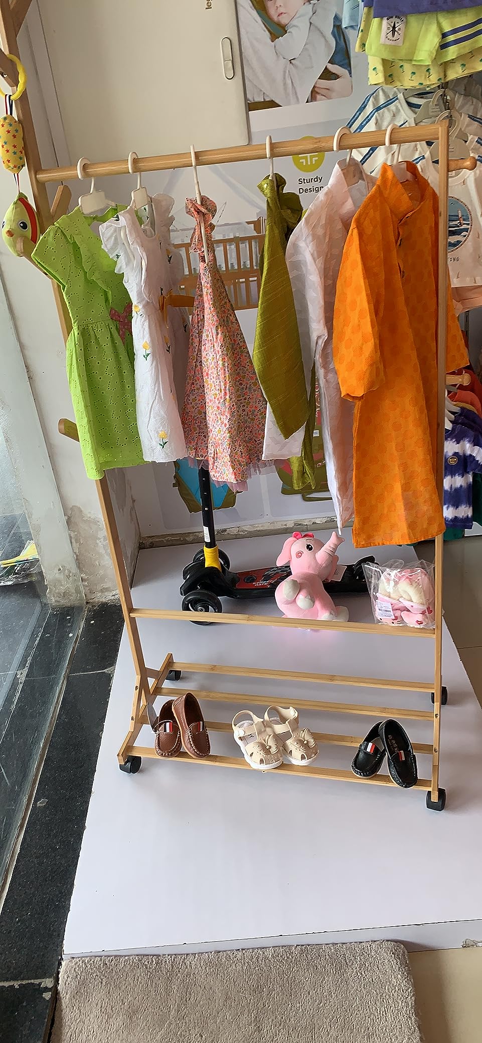 LEOPAX Wood Garment Rack with 6 Side Hook Tree Stand Coat Hanger and ...