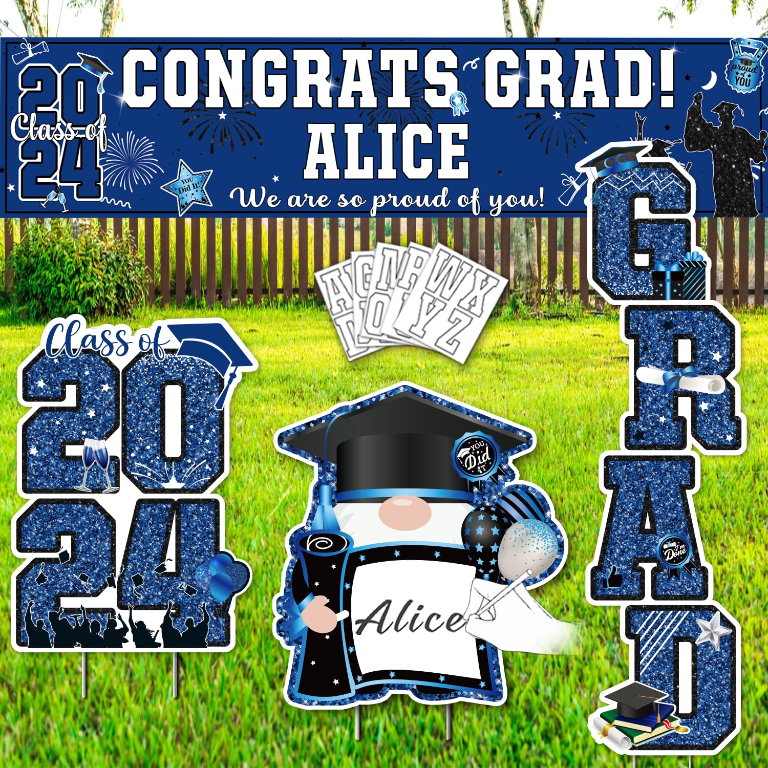 Amazon.com : Graduation Banner 2024 Personalized, Blue Graduation Yard ...