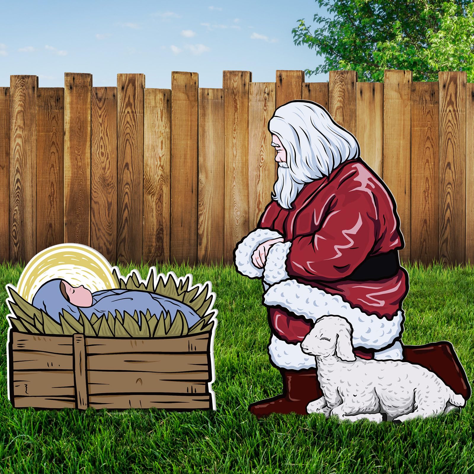 Amazon.com: Barydat 2 Pcs Christmas Kneeling Santa Outdoor Nativity ...