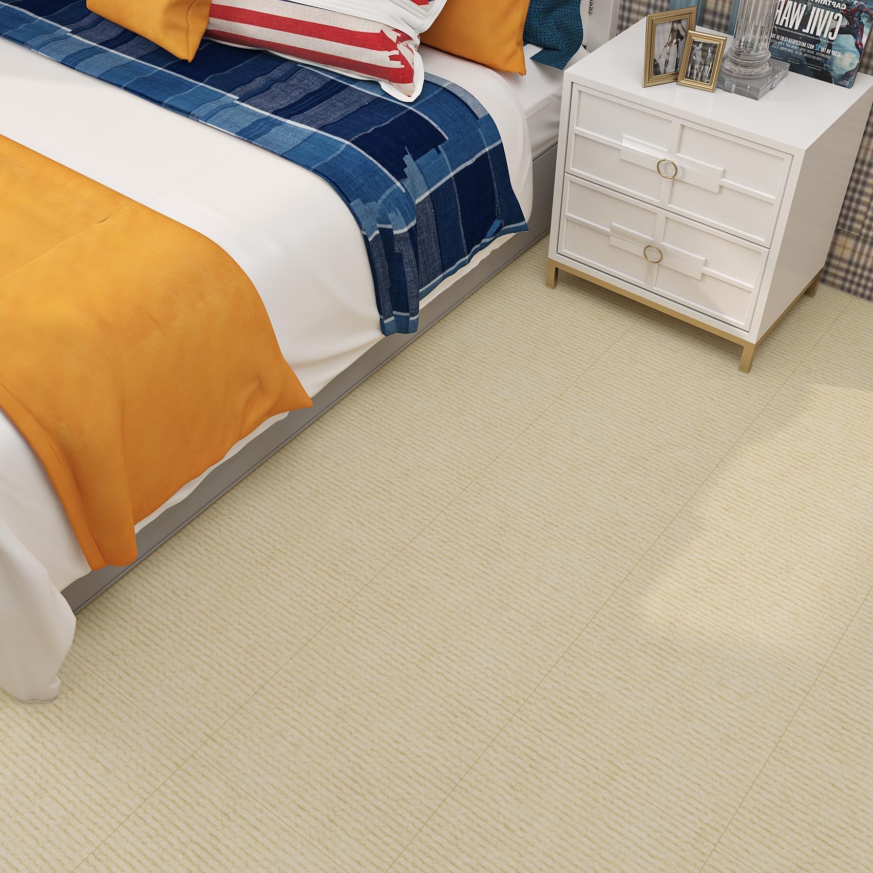 Livelynine Non Slip Beige Carpet Squares with Padding - Cream Carpet ...