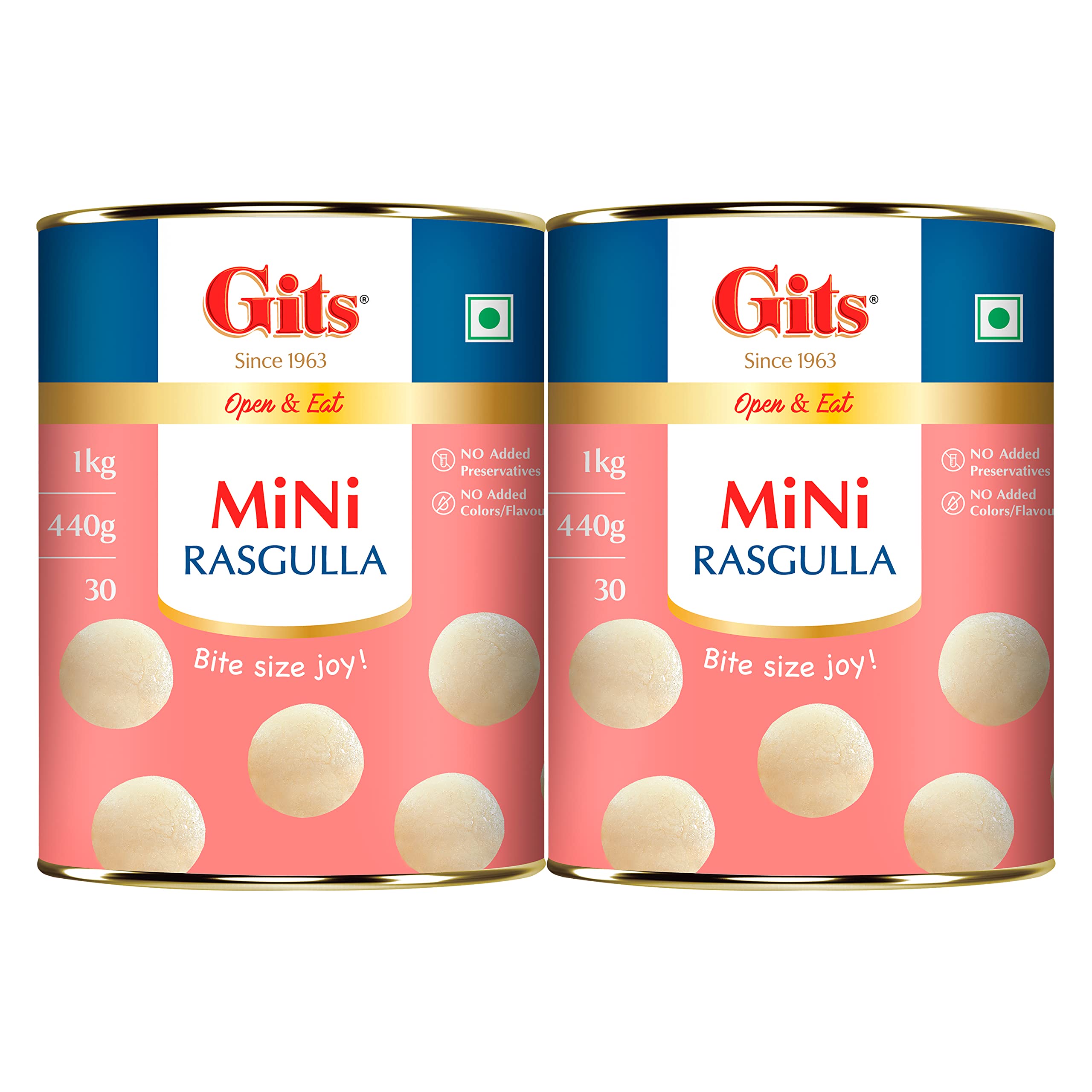 Gits Open & Eat Mini Rasgulla, 30 Pieces Per Can, Mouth-Watering Indian ...