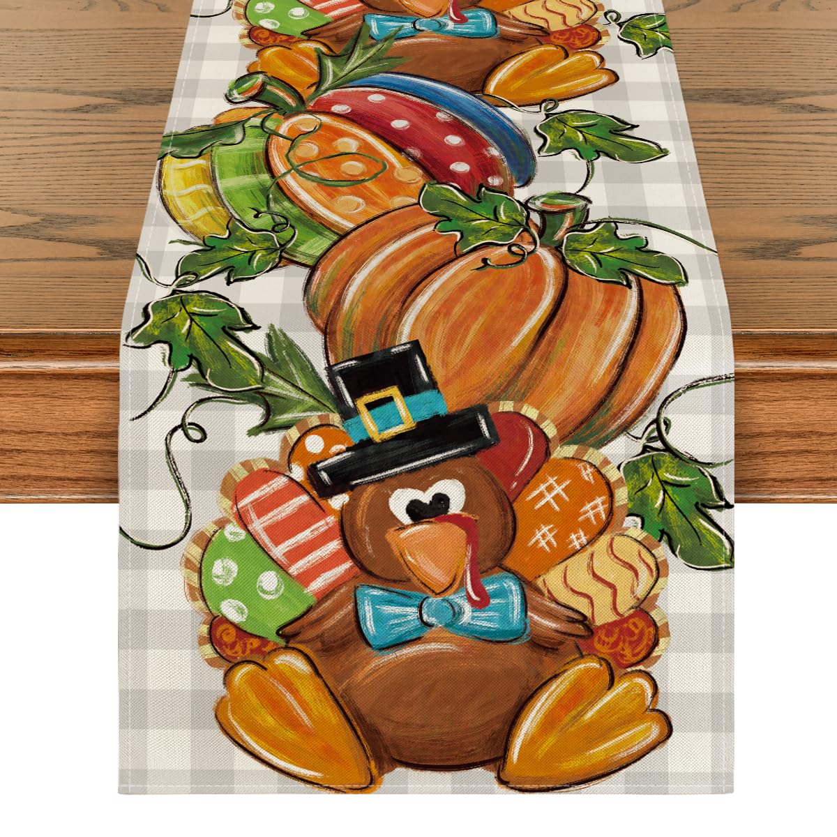 Amazon.com: Artoid Mode Buffalo Plaid Pumpkin Turkey Thanksgiving Table ...