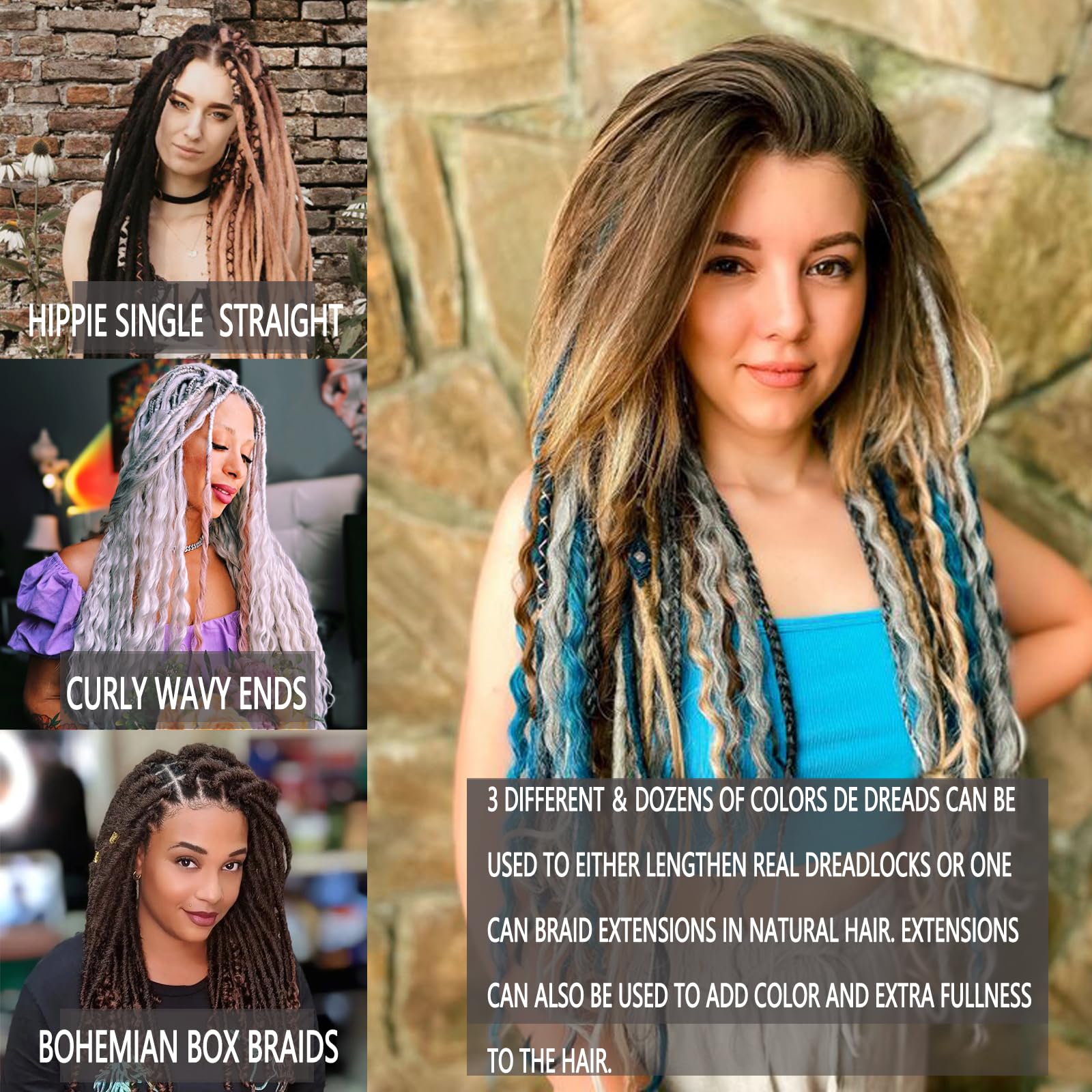 Dreadlock Extensions 24 Inch 18 Strands Synthetic Double Ended ...