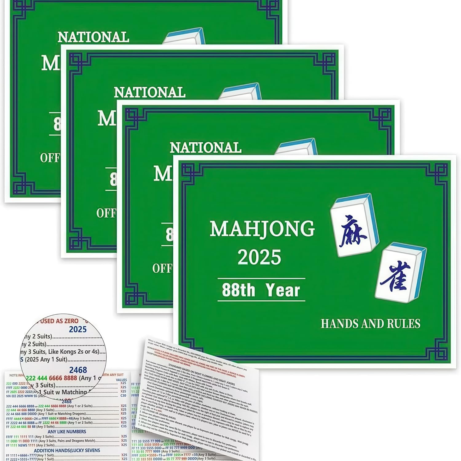 2025 National Mah Jongg Rules Card - Ultimate Laminated Mahjong Guide with Scoring Tables ...
