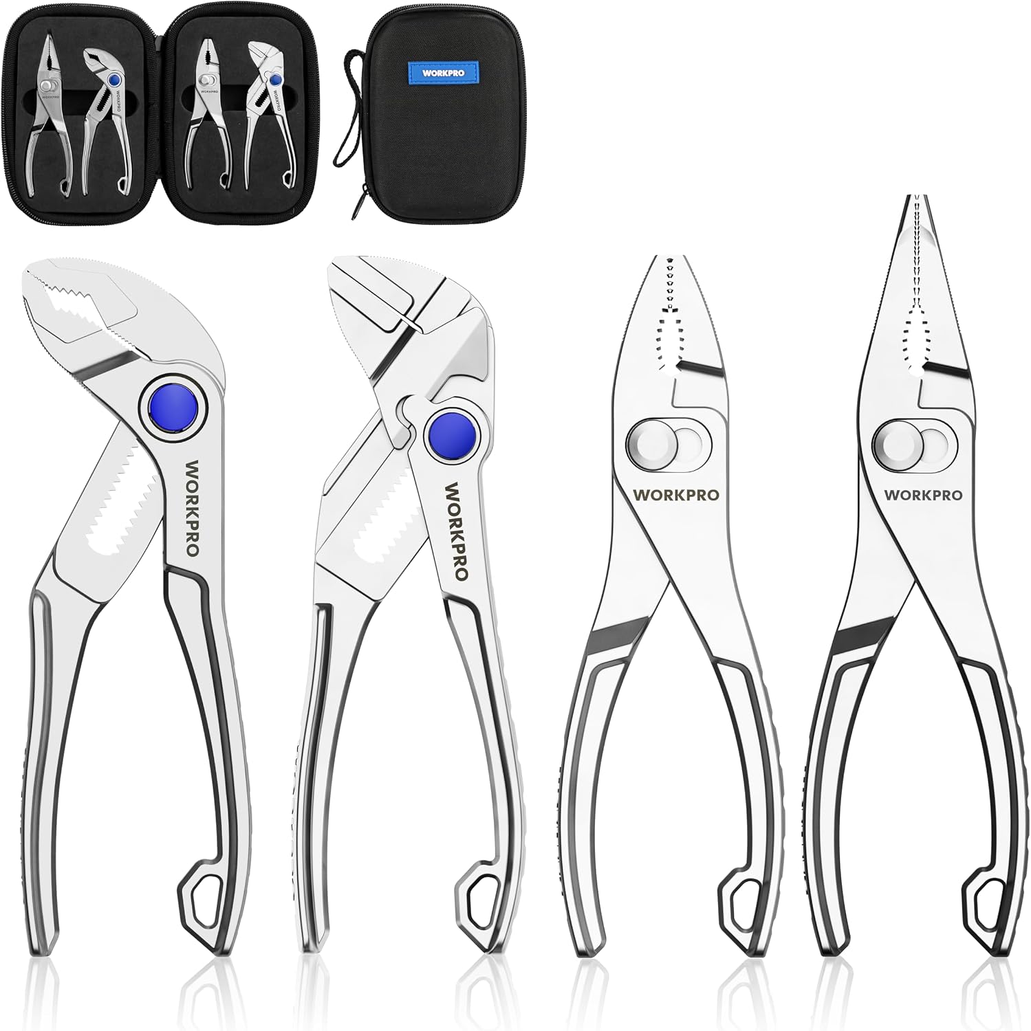WORKPRO 4-Piece Mini Pliers Set with Pouch, Includes 4-Inch Plier ...