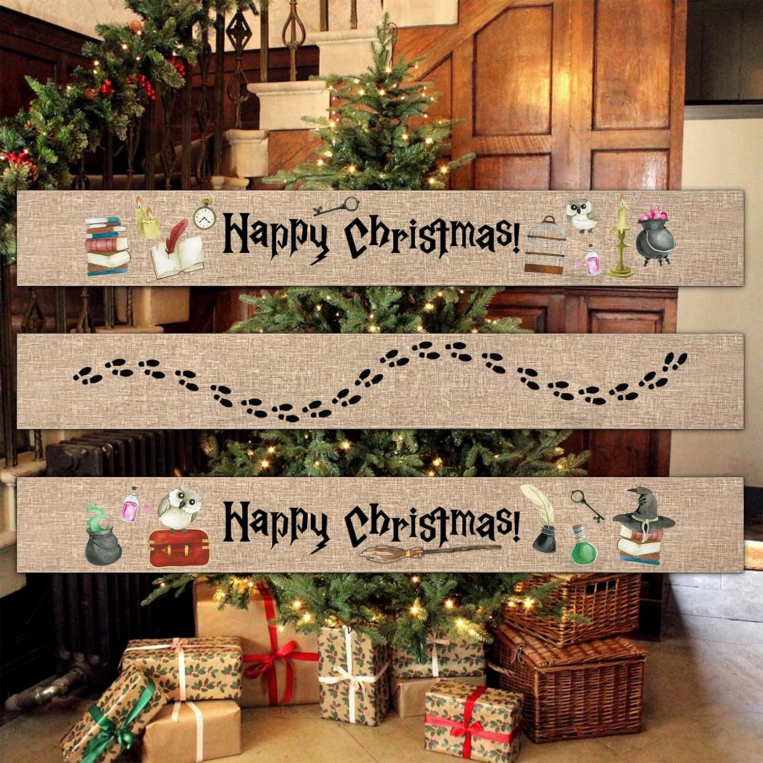 Amazon.com: 3Pcs Christmas Tree Decorations, Wizard Burlap Ribbon Wired ...