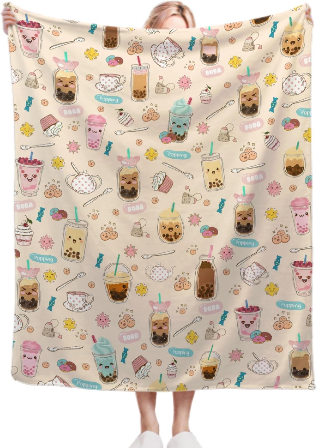 Amazon.com: Boba Blanket for Kawaii Bubble Tea Lover Dessert Food Gifts ...