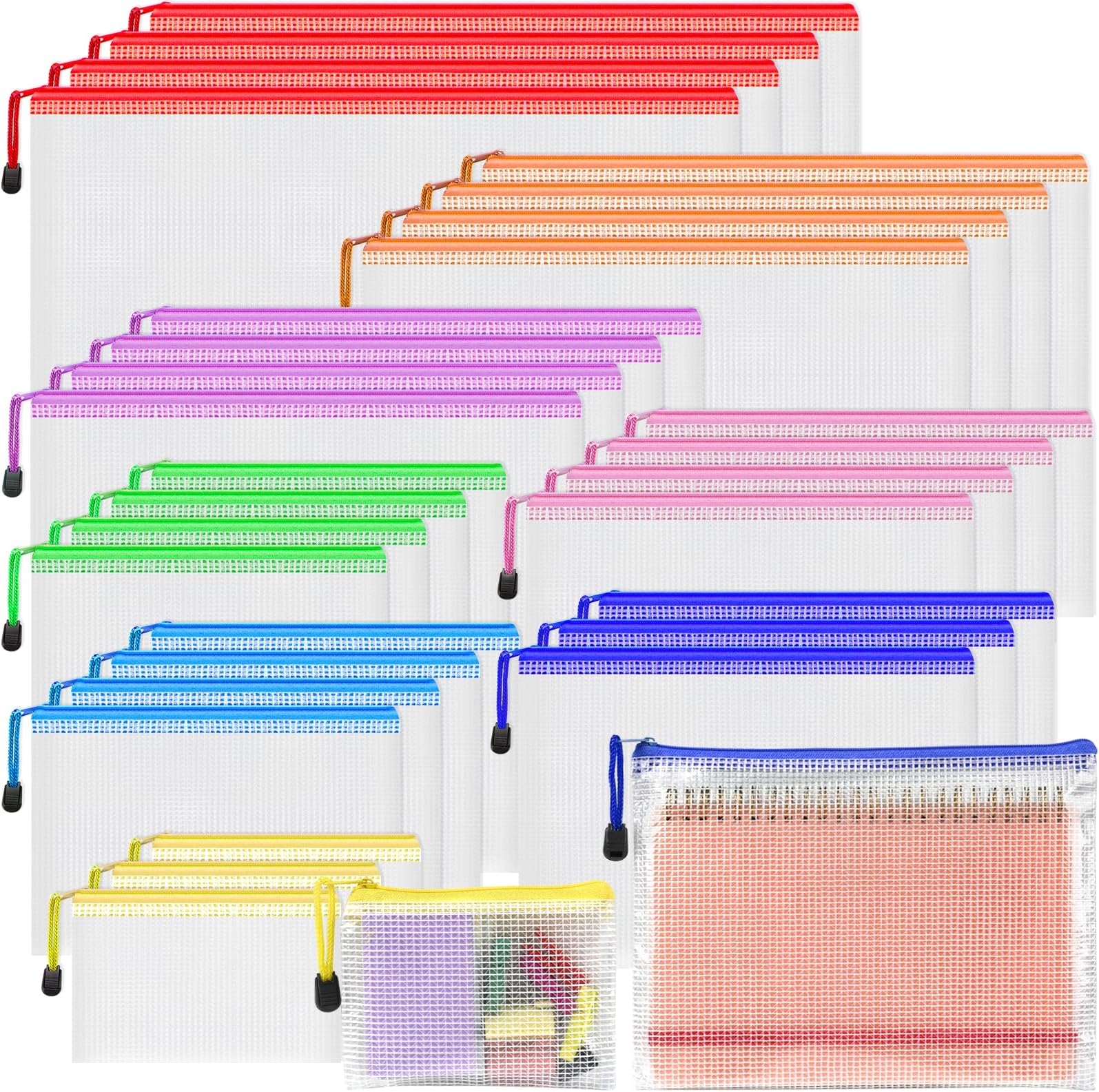 32PCS Plastic Zip Wallets, 8 Sizes Mesh Zipper Bags Plastic Folders ...