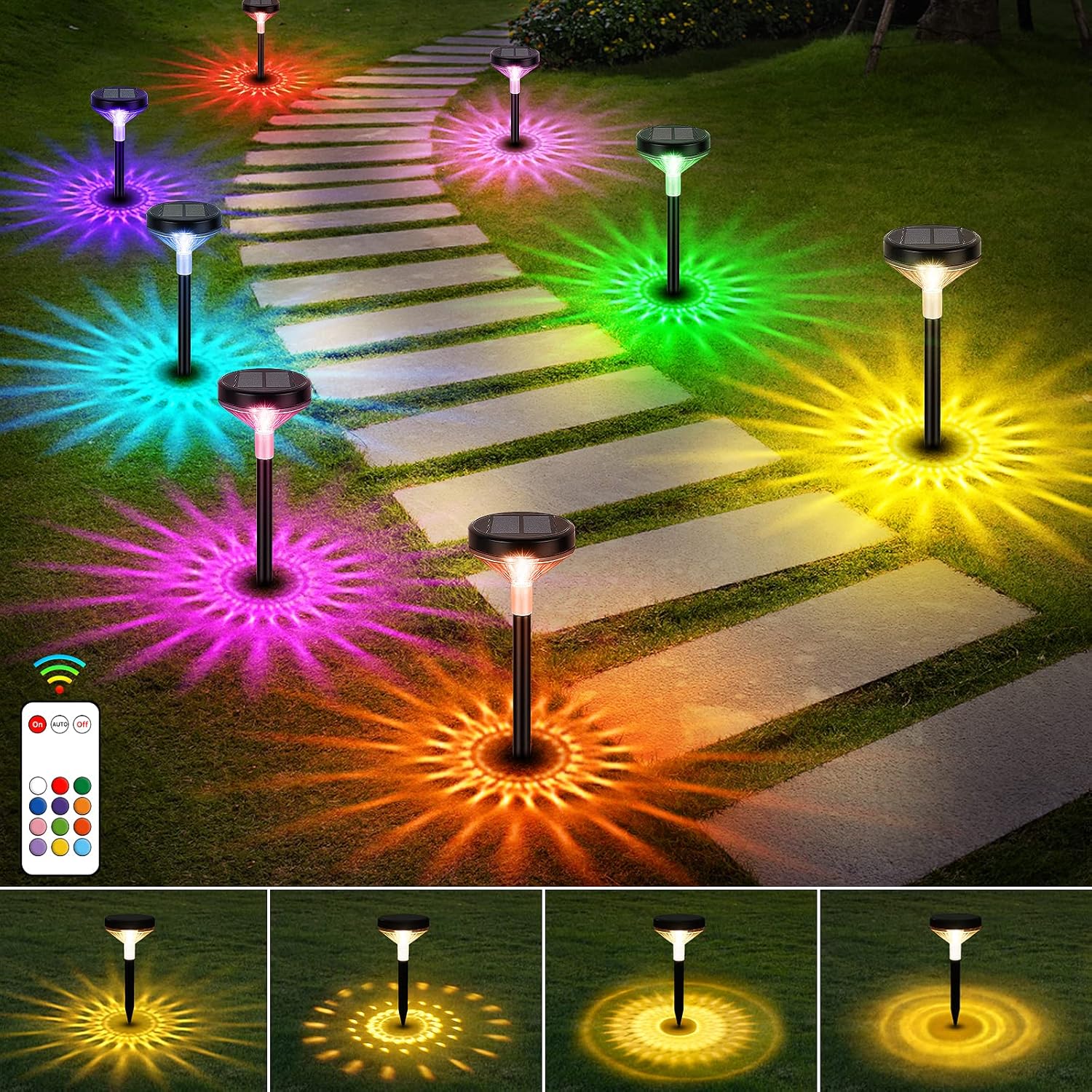200lm Super Bright Solar Pathway Lights 8 Pack, Upgraded 13 Color ...