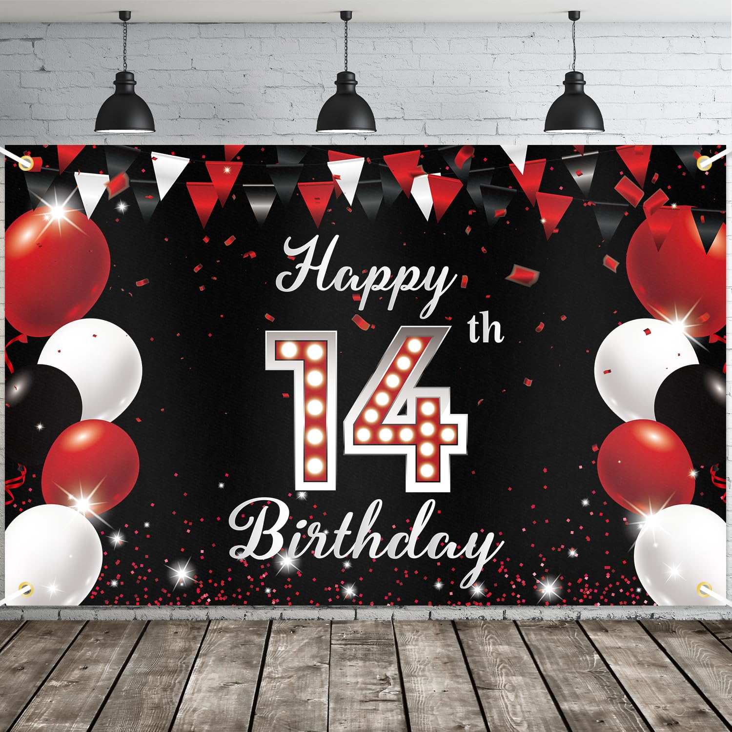 Amazon.com: JOYKY Happy 14th Birthday Banner Backdrop, Red Black Happy ...