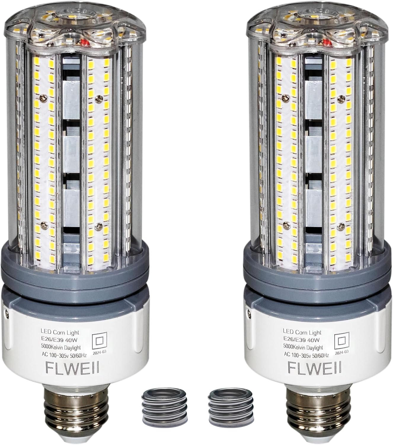 FLWEII 2-Pack 40W LED Corn Light Bulb, 100-305V E26/E39 Base 5000K ...
