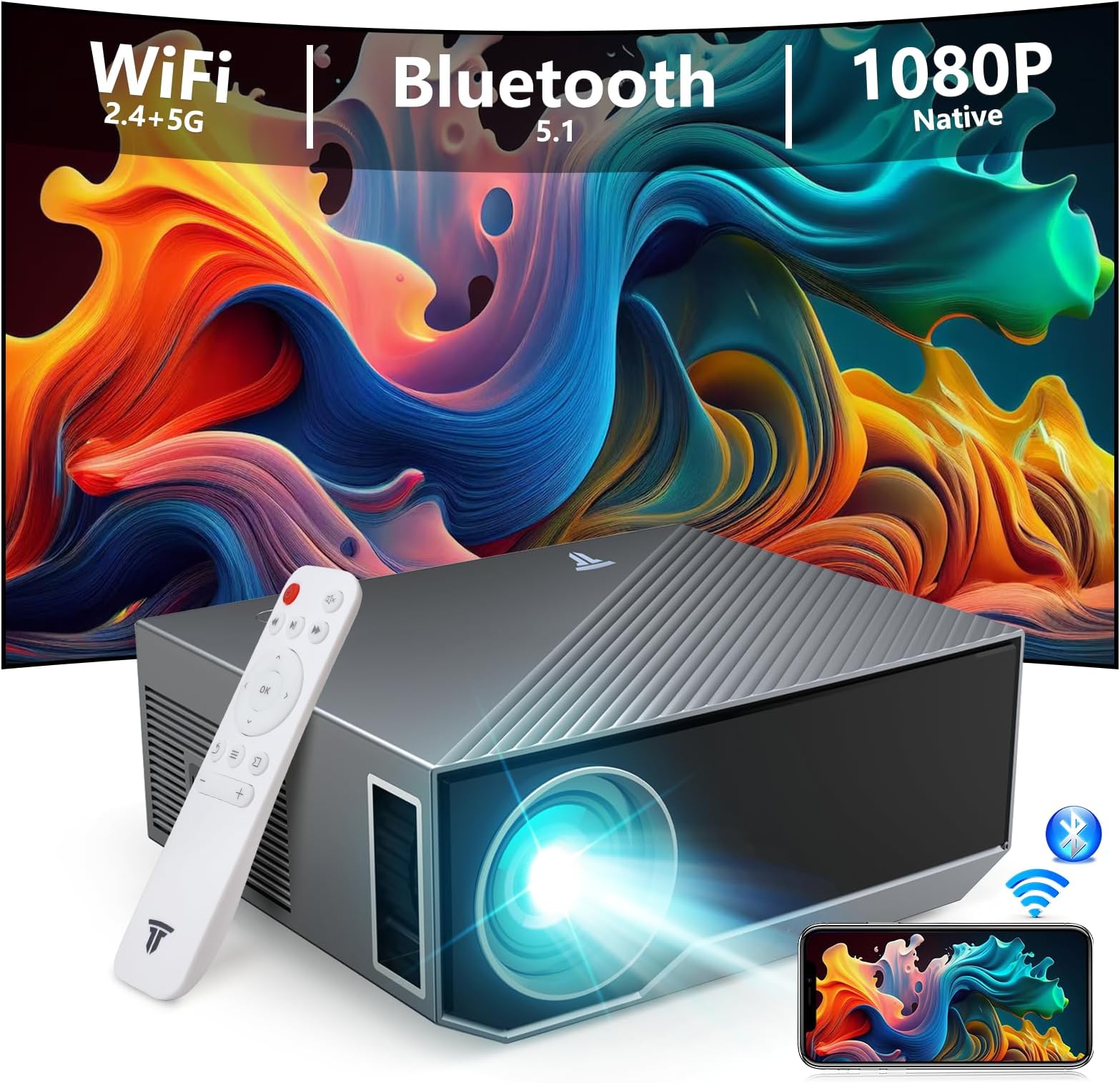 Amazon.com: Mini Projector with Wifi and Bluetooth, Native 1080P ...