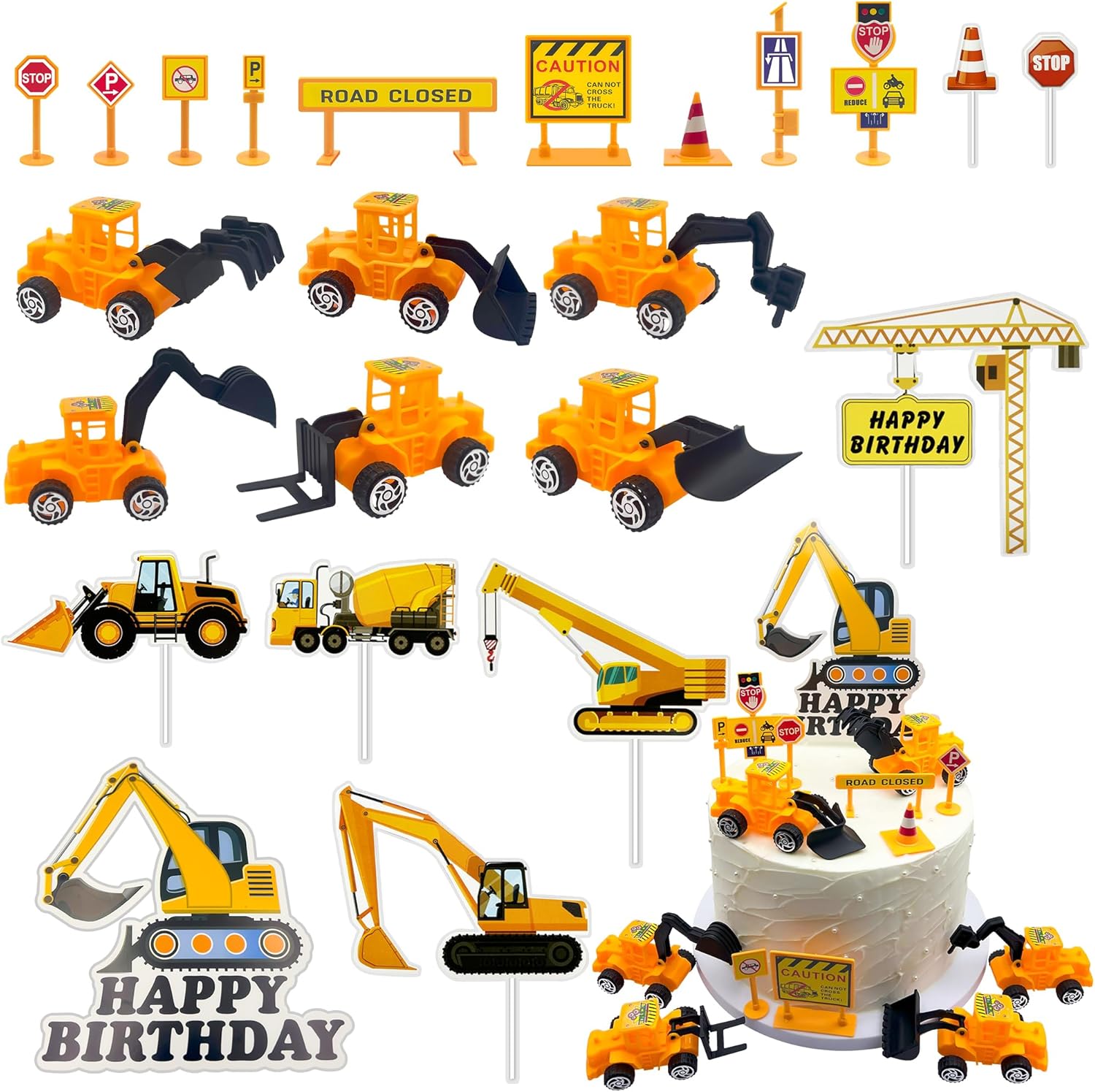 Amazon.com: Firleayo 23pcs Constructions Cake Toppers Vehicles Cake ...