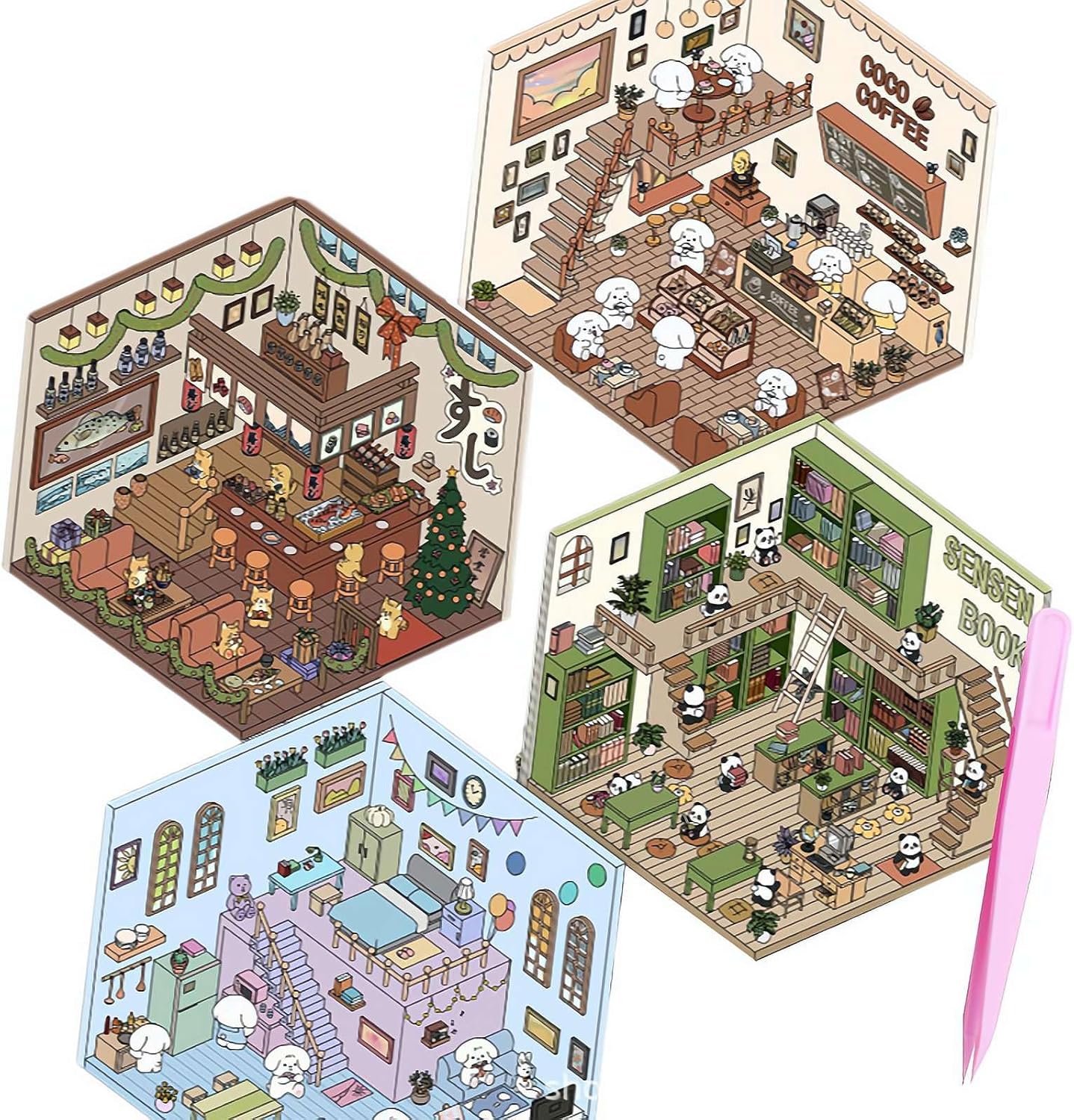 Amazon.com: 2024 4 Sets DIY 3D House Stickers,Fun DIY Stickers Scene ...