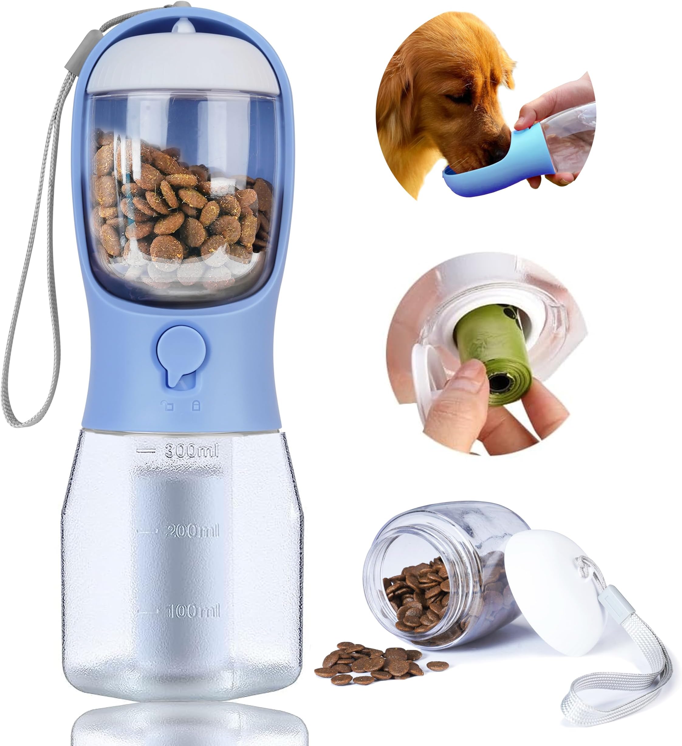 Pet Supplies : Cibaabo Dog Water Bottle with Food Container & Poop Bag ...