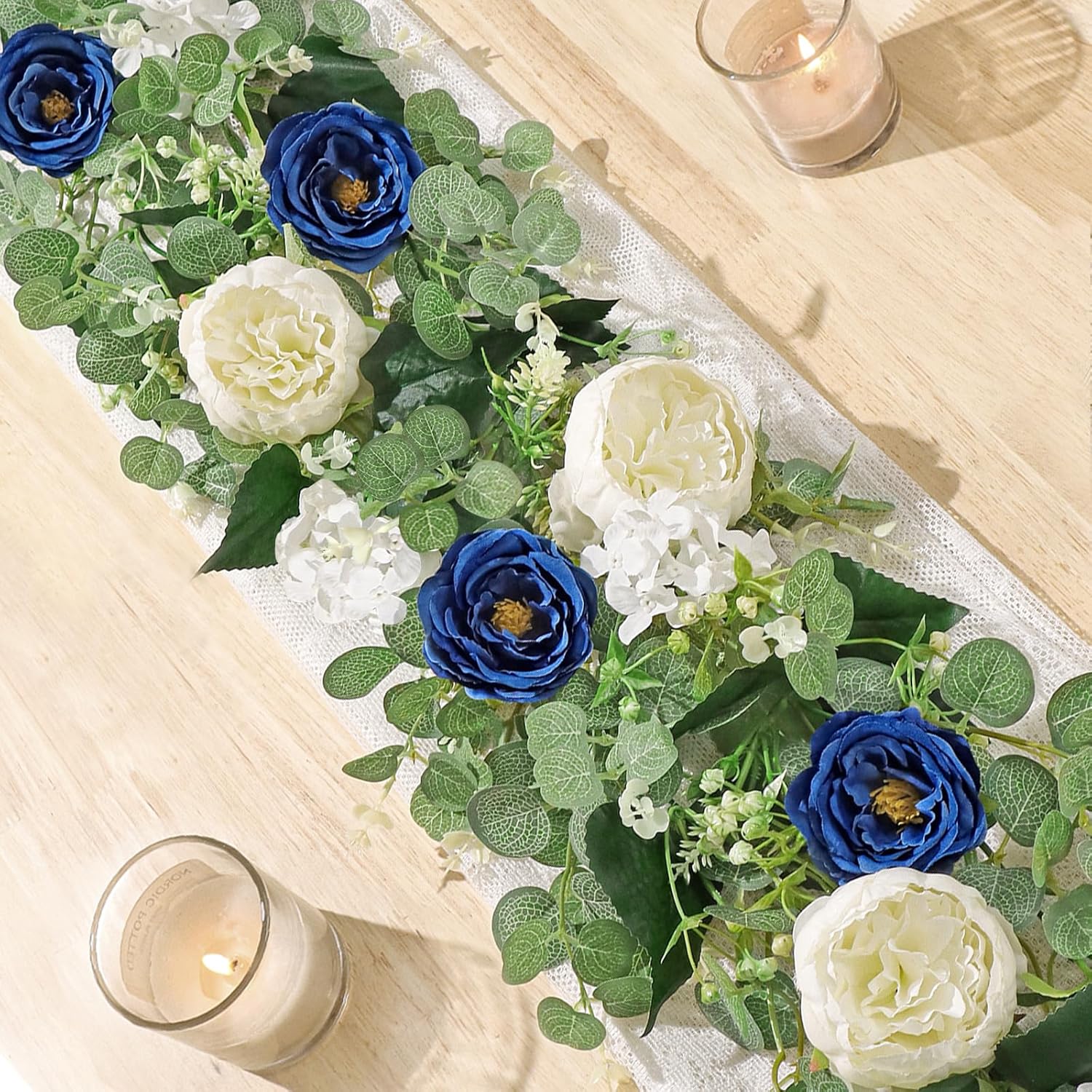 Amazon.com: Betylifoy 2 Pack 12Ft Blue White Flower Garland Artificial ...