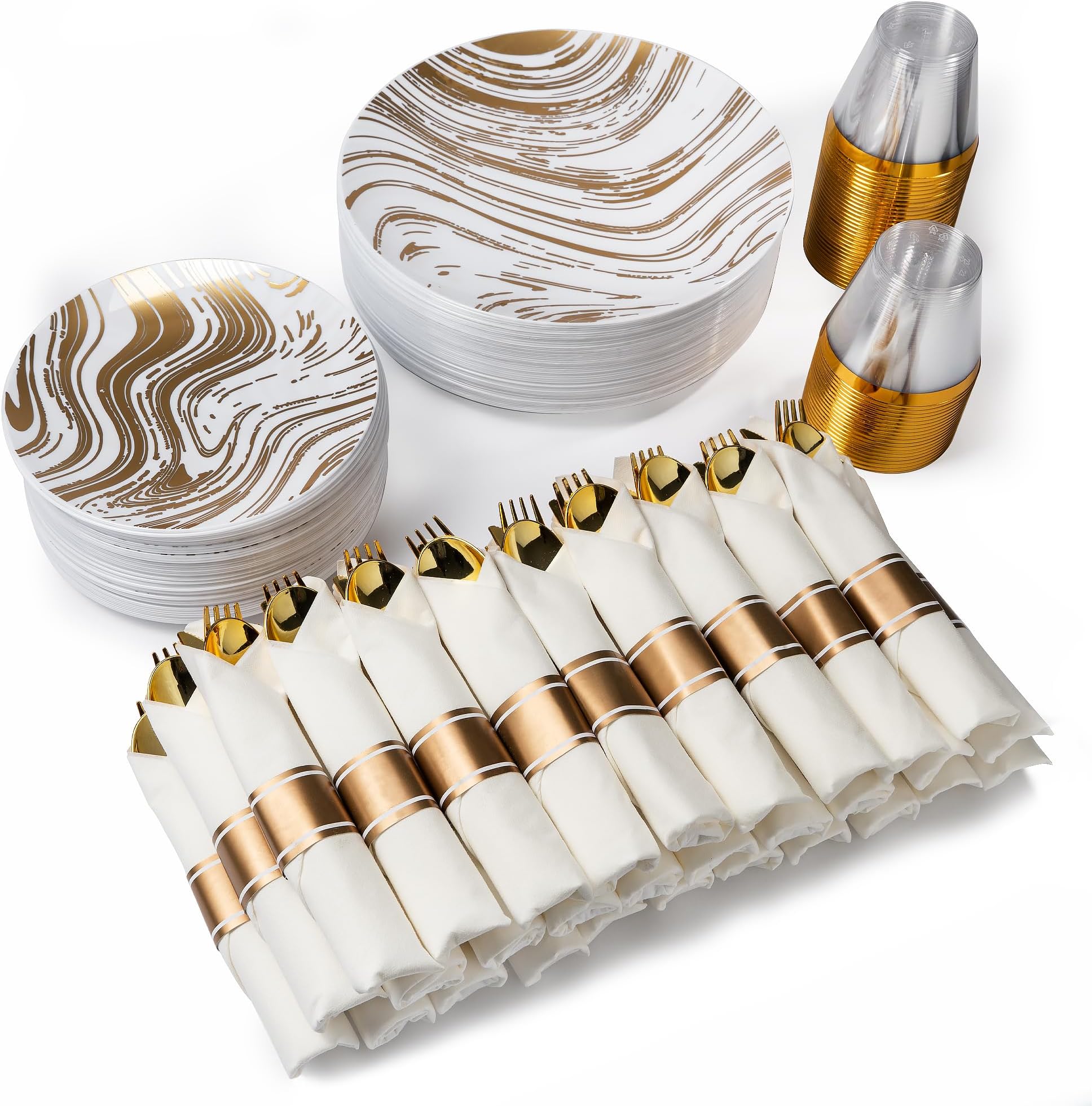 Amazon.com: Bestluck 350PCS Gold Plastic Plates for 50 Guests ...