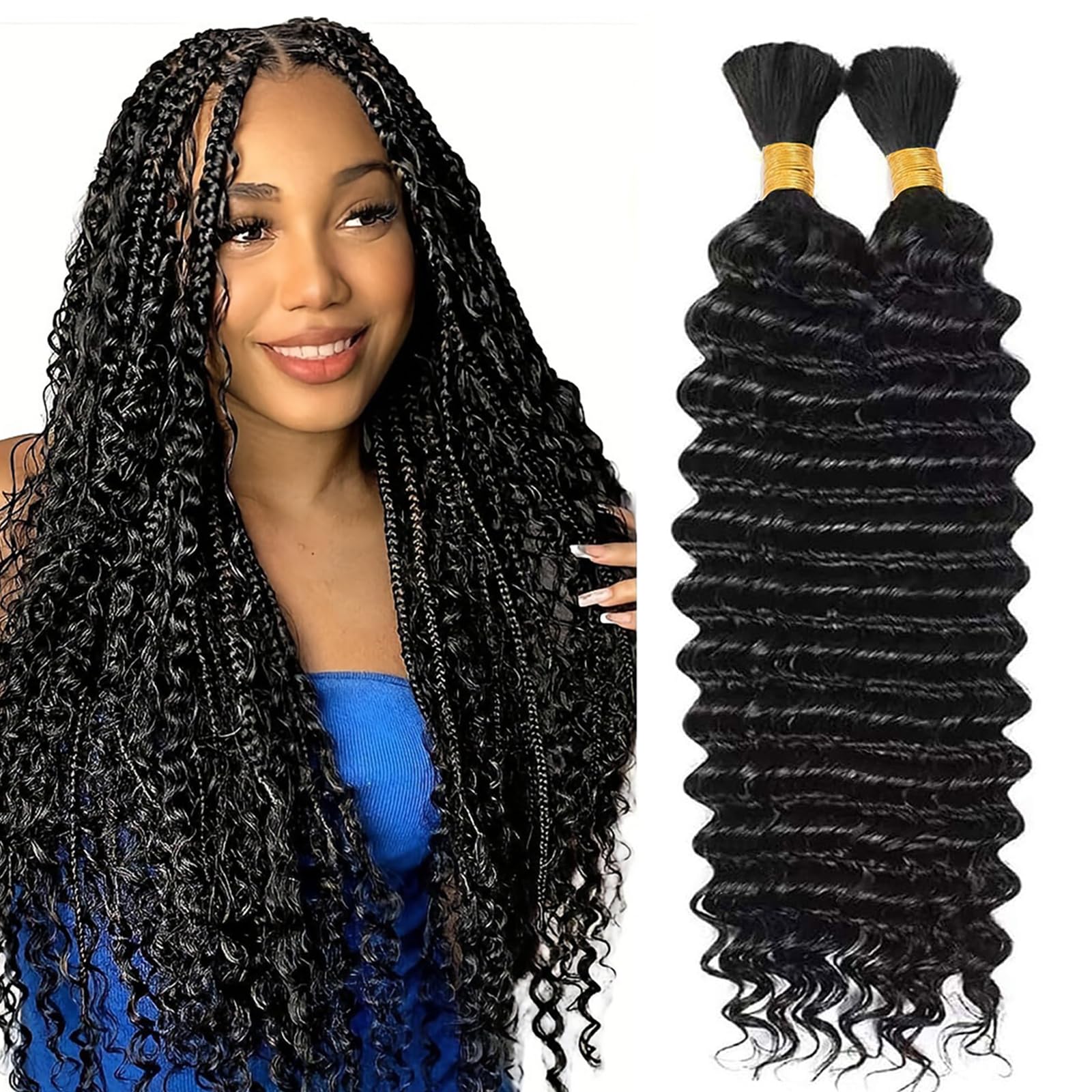 Amazon.com : Human Braiding Hair for Boho Braids 100g 20 Inch Deep Wave ...