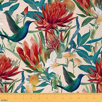 Amazon.com: Feelyou Hummingbird Fabric by The Yard 3 Yards Botanical ...