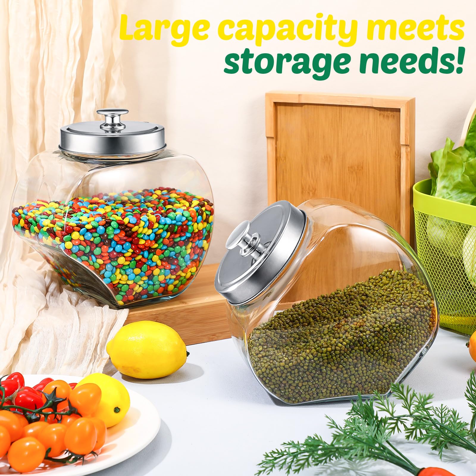 Mumufy Set of 3 Glass Slanted Storage Jar 75 oz Large Candy Jars with ...