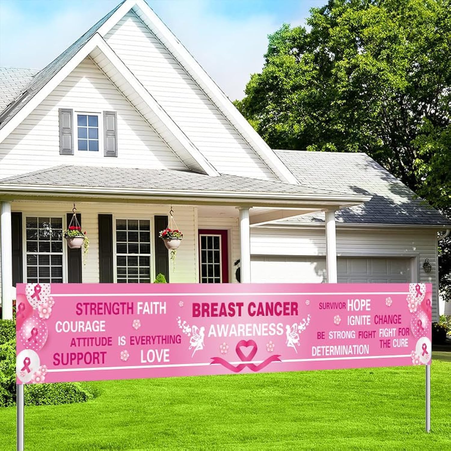 Amazon.com : LOONELO Breast Cancer Awareness Backdrop Banner with 118 ...