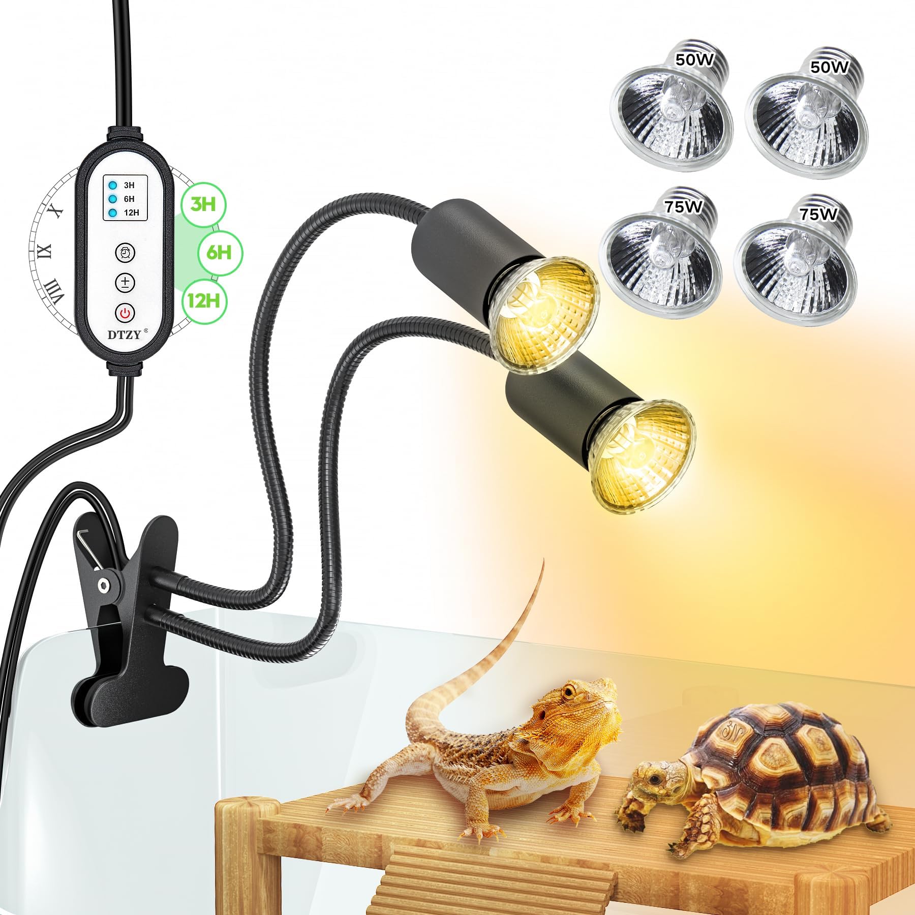 Amazon.com : Reptile Heat Lamp, Dual-Head UVA/B Reptile Light with 3/6 ...