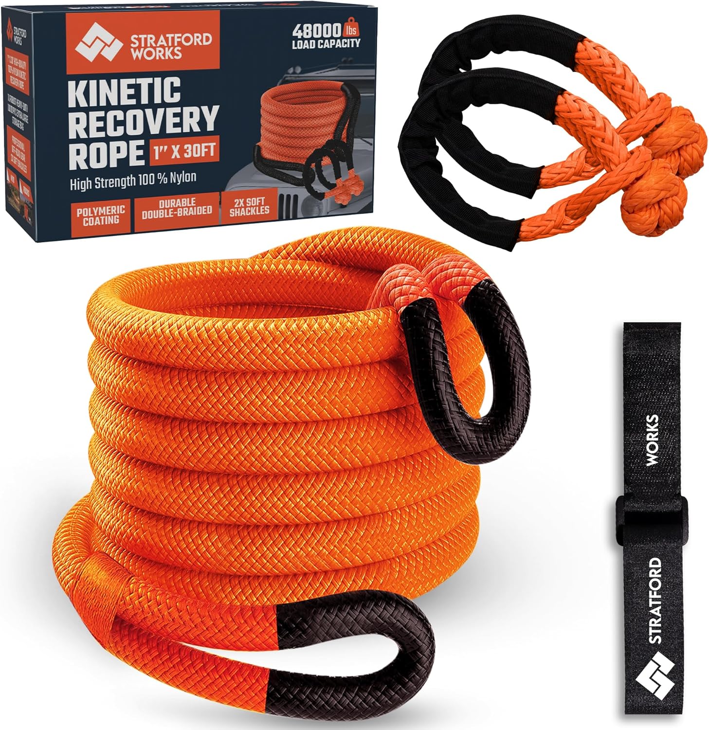 Amazon.com: 1" x 30 Feet Kinetic Recovery Rope – 48,000 lbs Capacity ...
